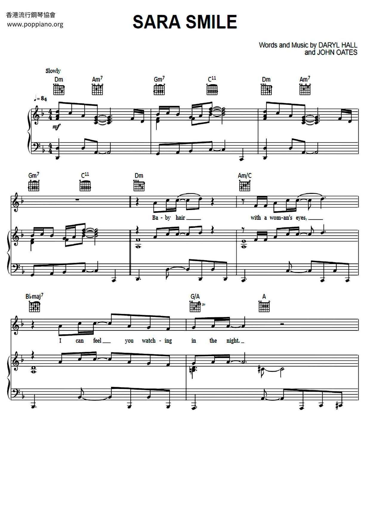 Hall And Oates-Sara Smile Sheet Music pdf, - Free Score Download ★