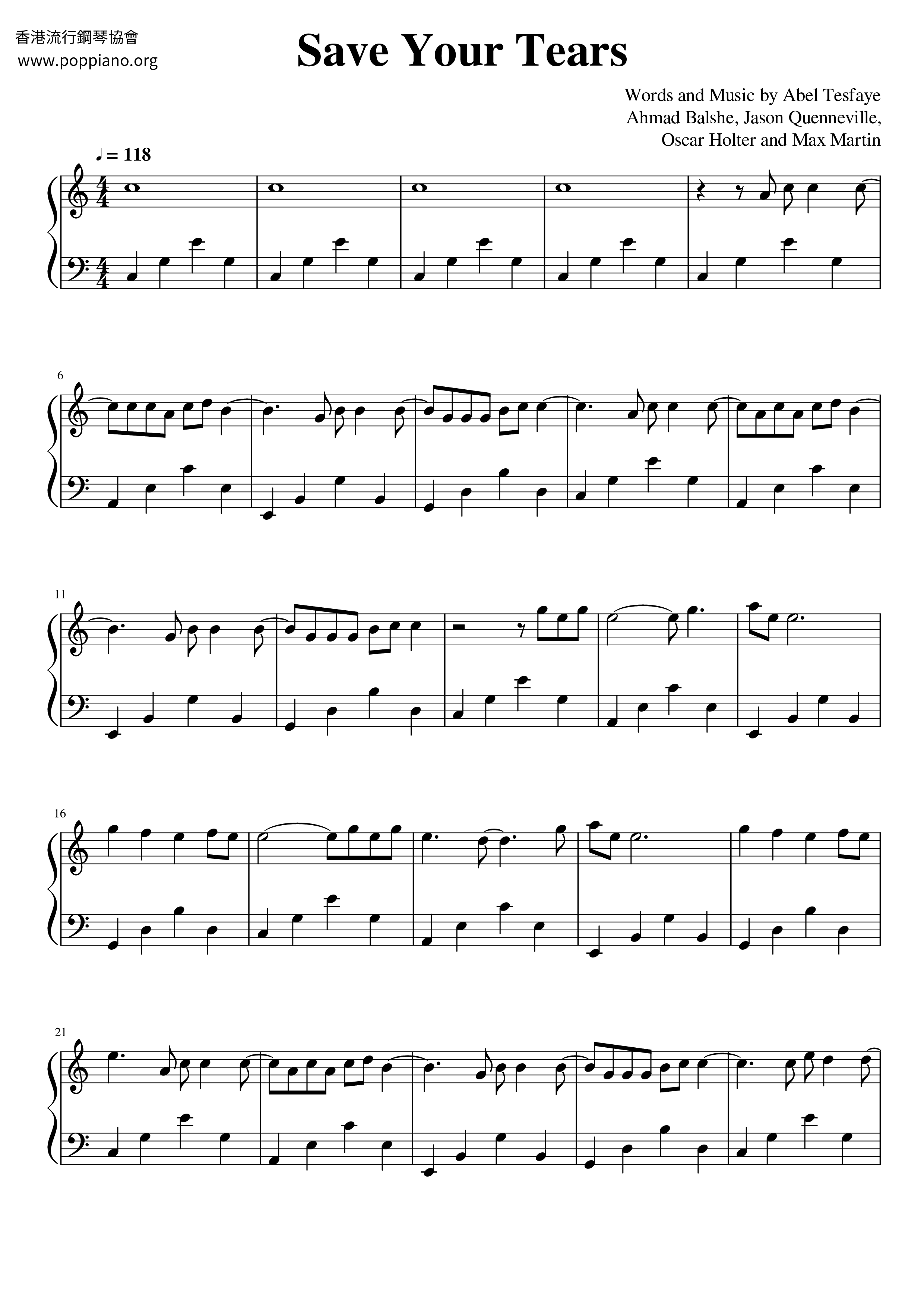 The Weeknd, Ariana Grande-Save Your Tears Sheet Music pdf, - Free Score ...