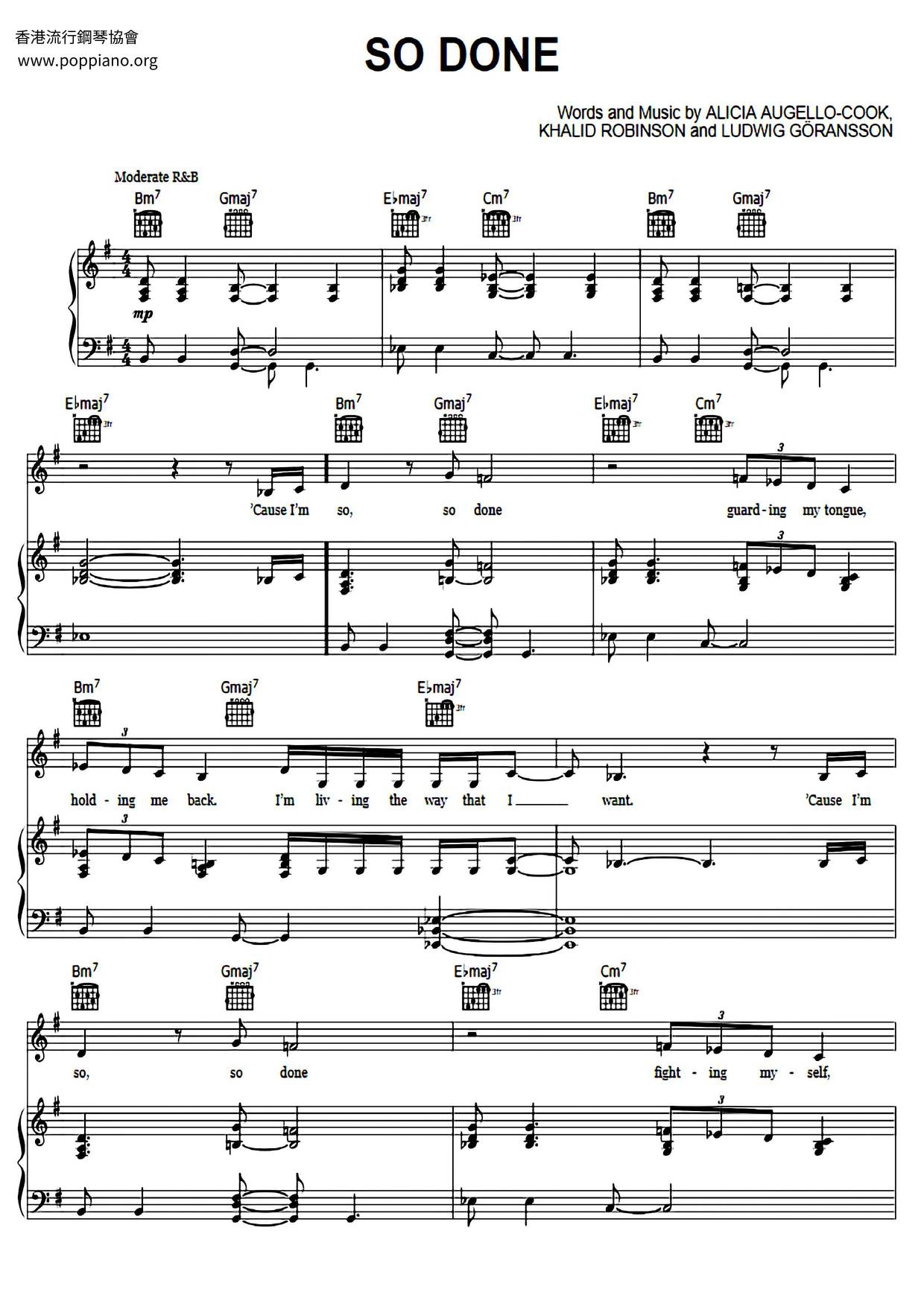 Alicia Keys, Khalid-So Done Sheet Music pdf, - Free Score Download ★