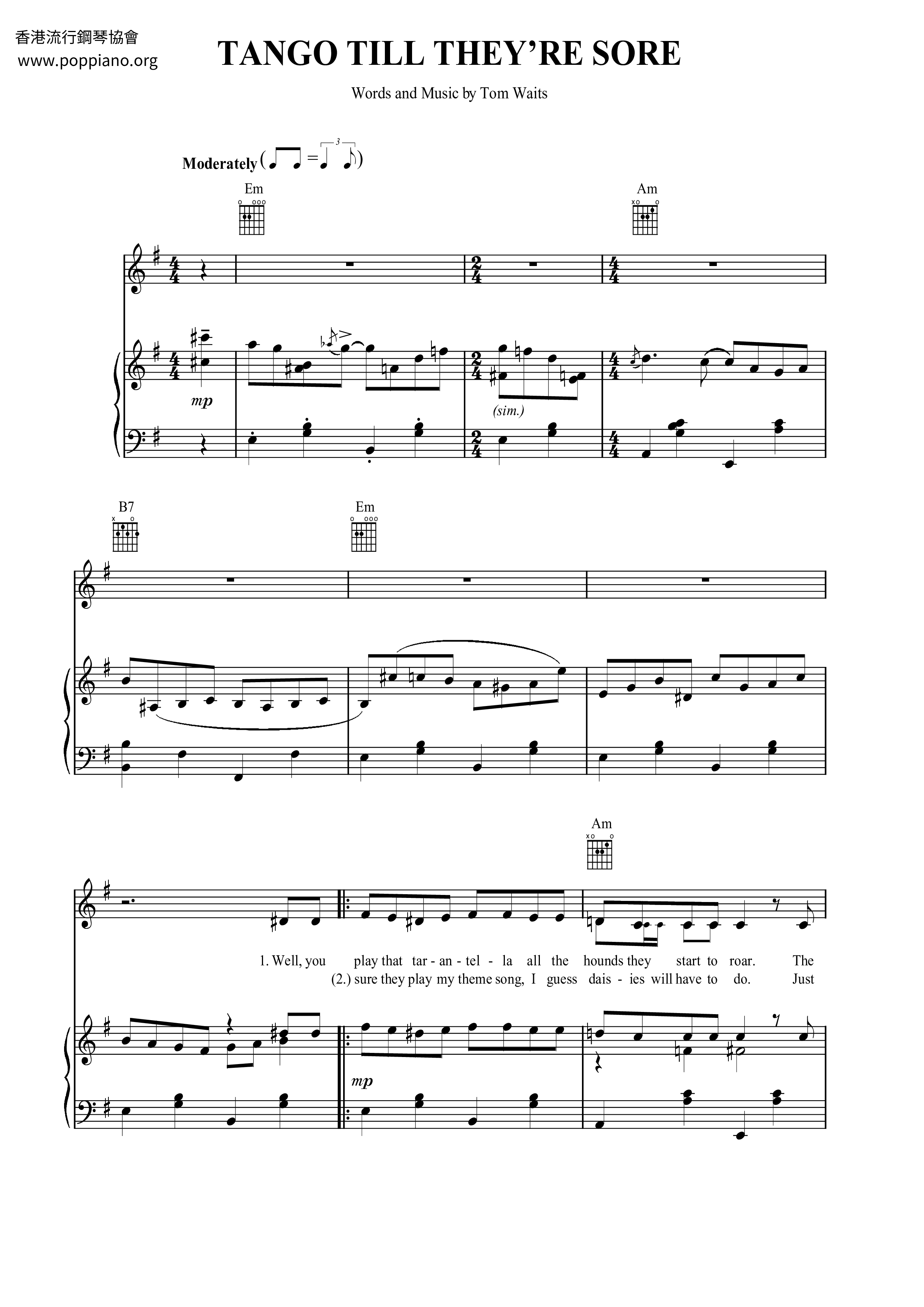 Tom Waits-Tango Till They're Sore Sheet Music pdf, - Free Score Download ★