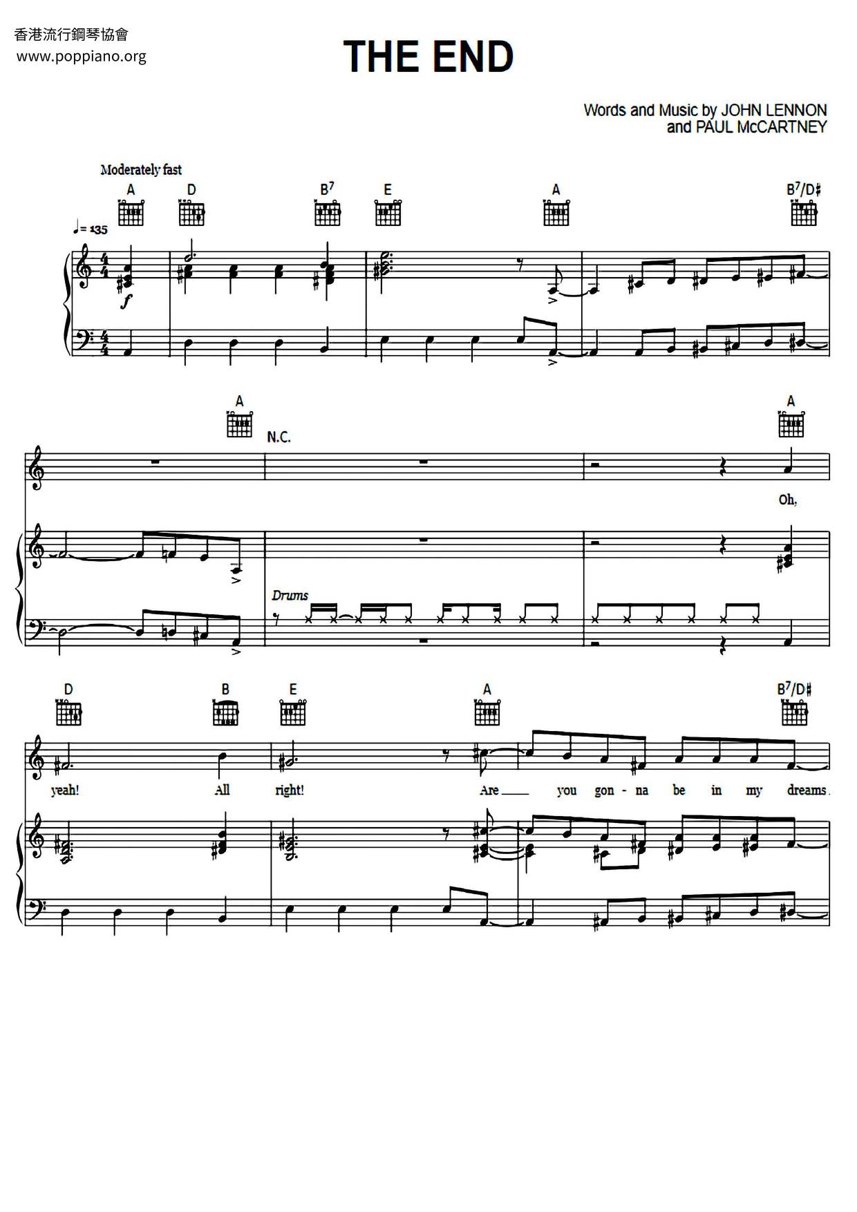 The Beatles-The End Sheet Music pdf, - Free Score Download ★