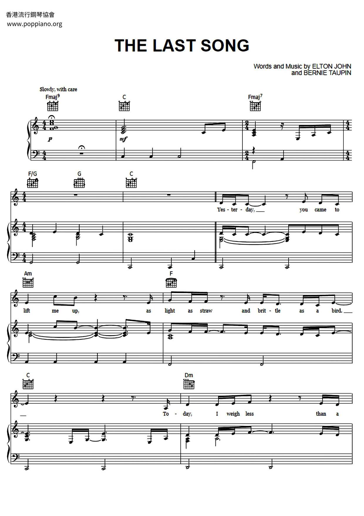 Elton John-The Last Song Sheet Music pdf, - Free Score Download ★