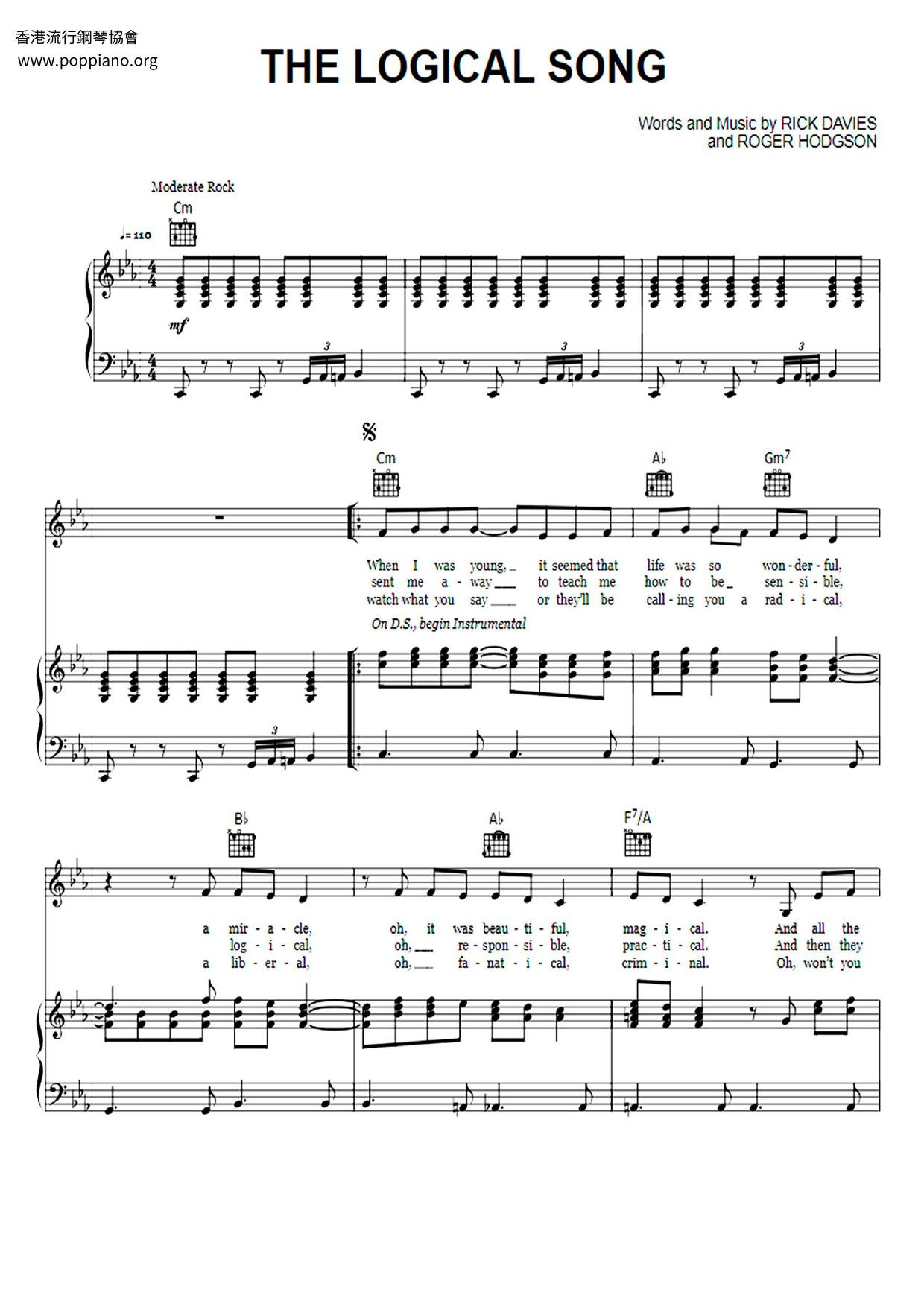Supertramp-The Logical Song Sheet Music pdf, - Free Score Download ★