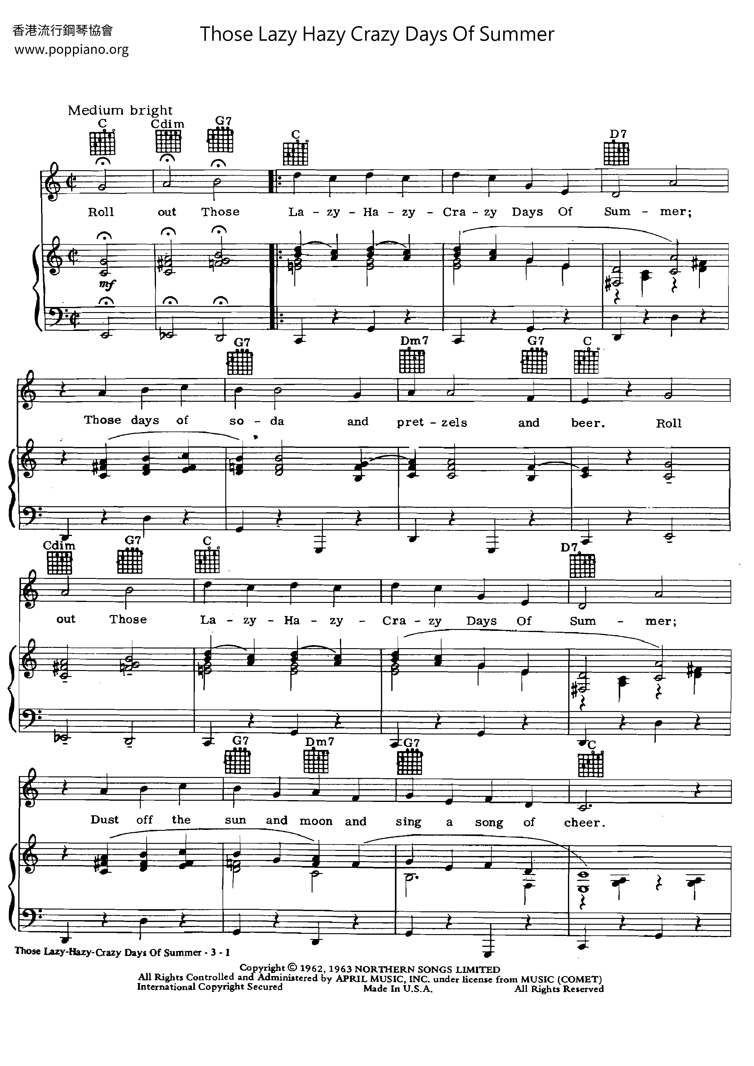 Nat King Cole-Those Lazy Hazy Crazy Days Of Summer Sheet Music pdf ...