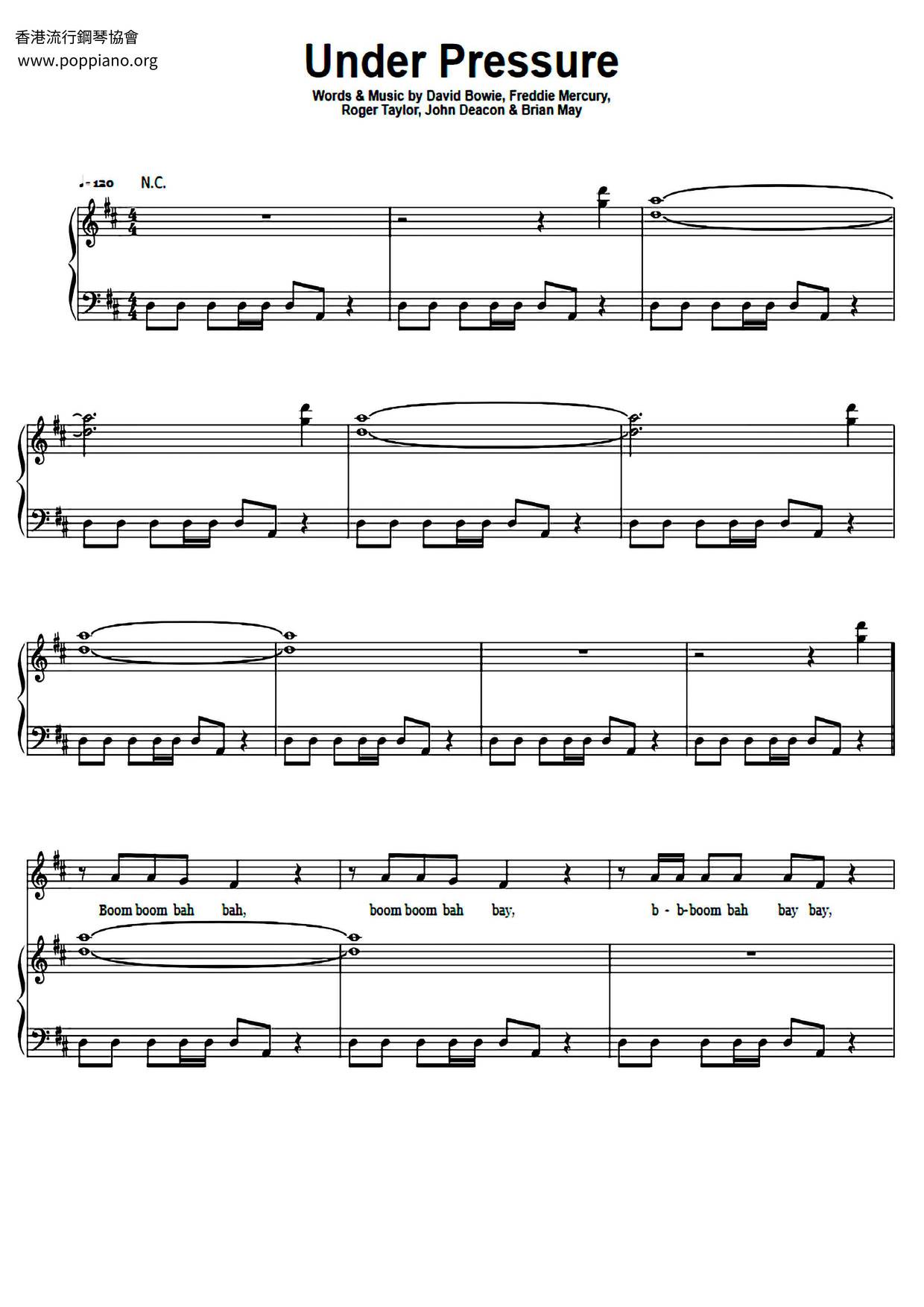 Queen-Under Pressure Sheet Music pdf, (クイーン) - Free Score Download ★