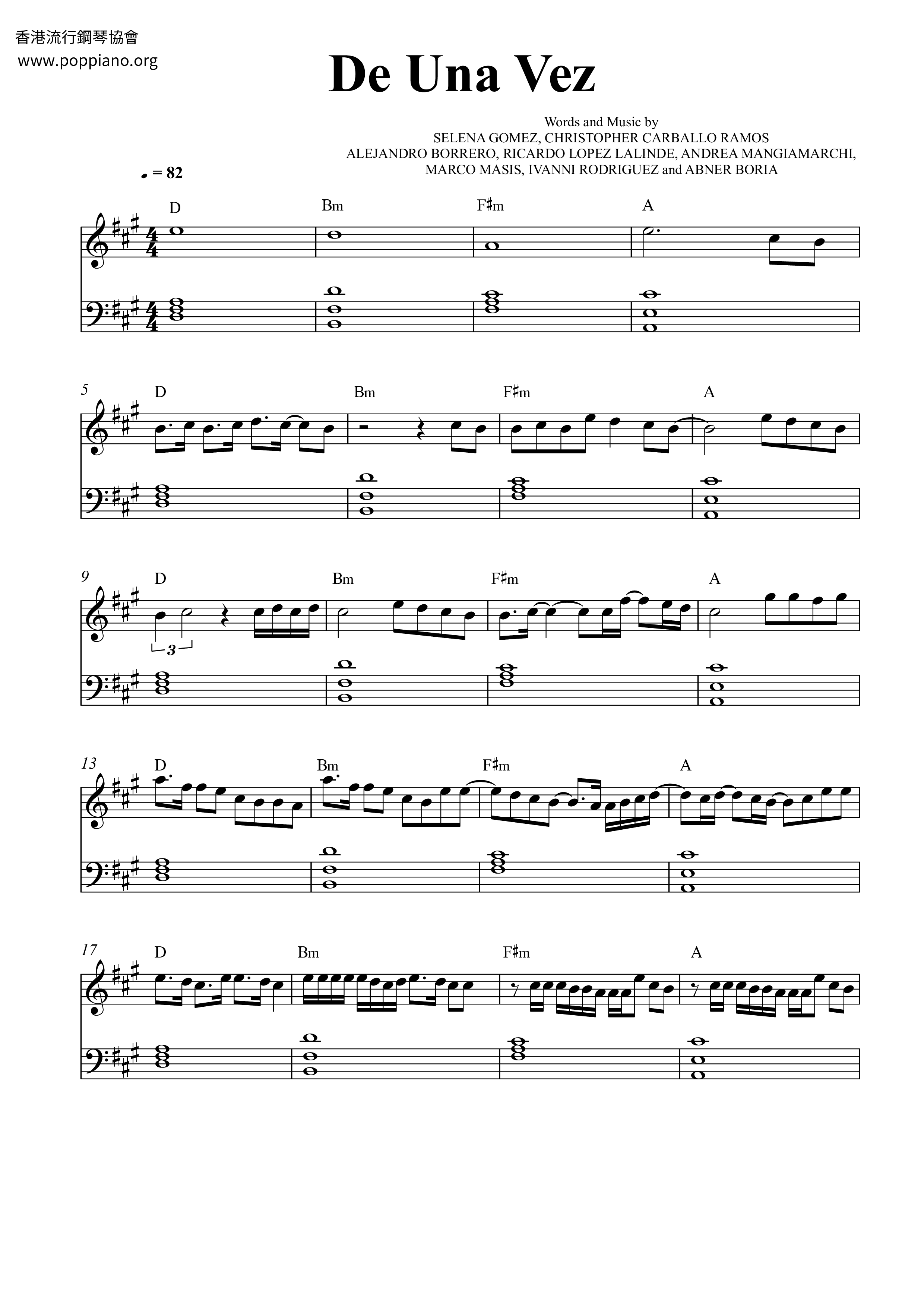 Selena Gomez-De Una Vez Sheet Music pdf, - Free Score Download ★