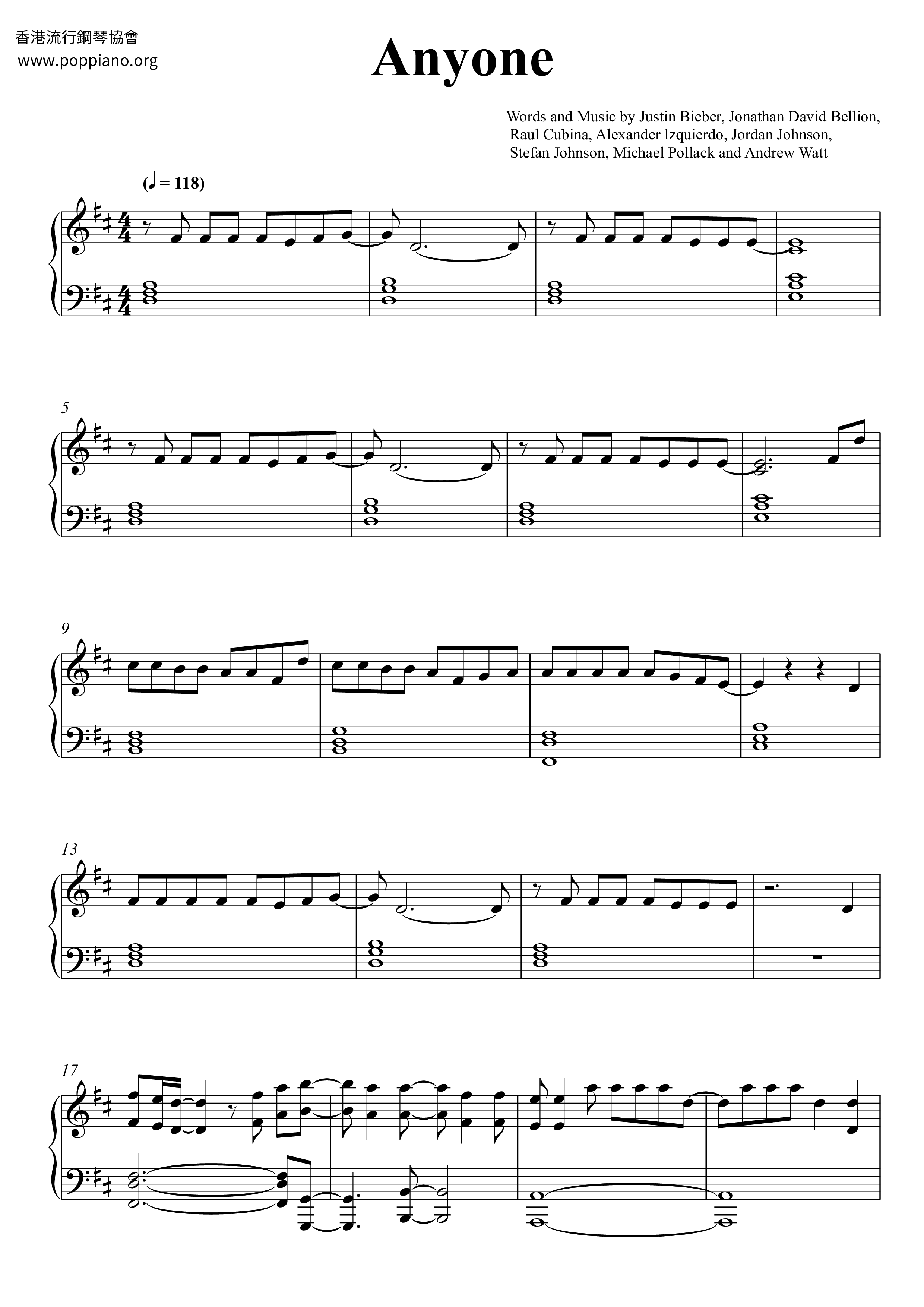 Justin Bieber-Anyone Sheet Music pdf, - Free Score Download ★