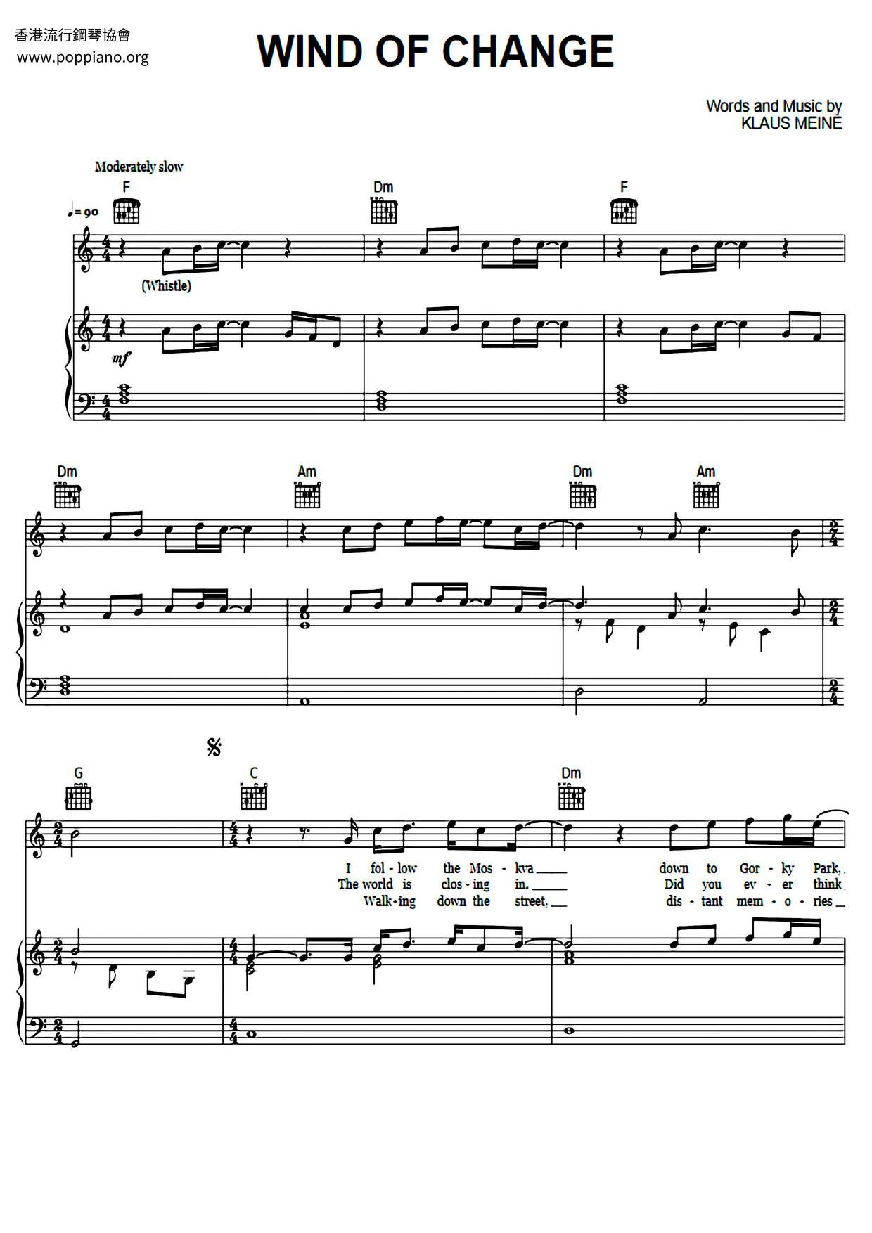 Wind Of Change- PDF琴譜免費下載 | 香港流行鋼琴協會 ★