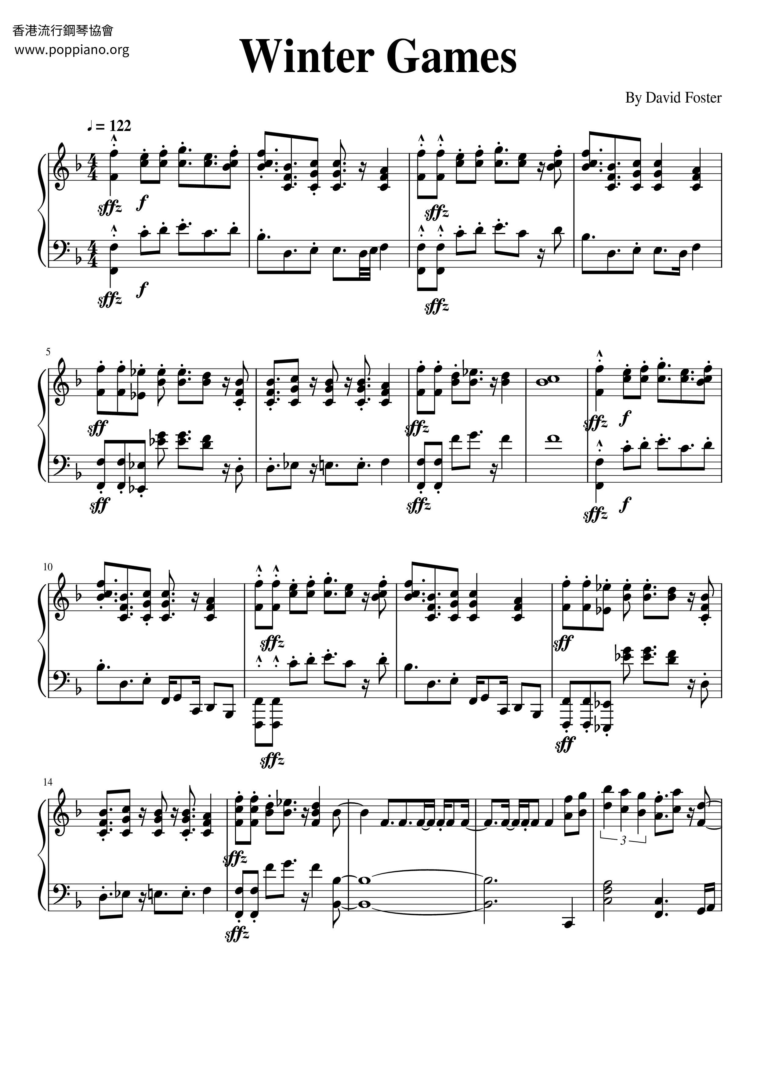 David Foster-Winter Games 琴譜pdf-香港流行鋼琴協會琴譜下載 ★