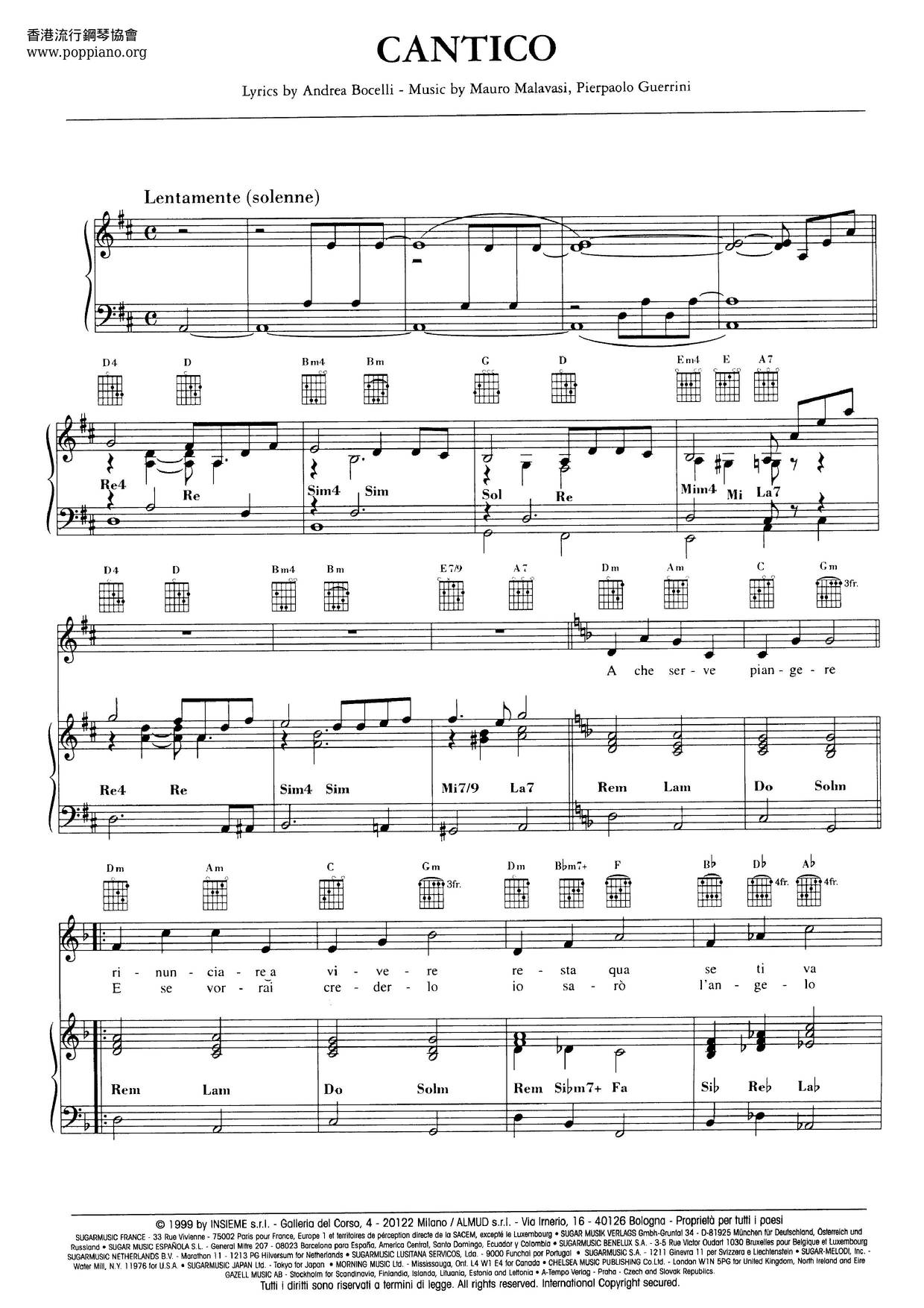 Andrea Bocelli-Cantico Sheet Music pdf, - Free Score Download ★