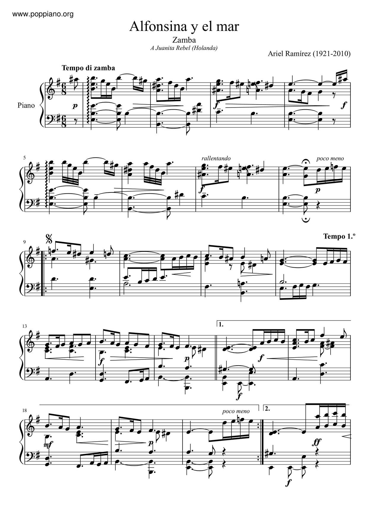 Ariel Ramirez-Alfonsina Y El Mar Em Sheet Music pdf, - Free Score ...