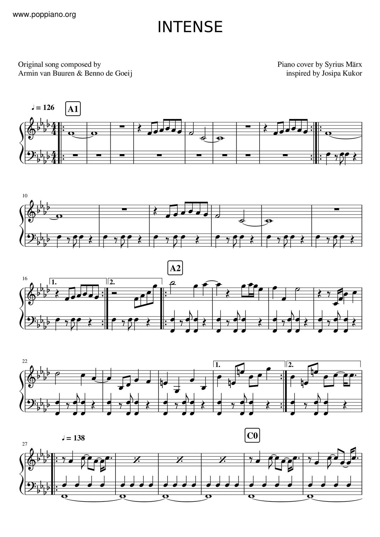 Armin Van Buuren-Intense Sheet Music pdf, - Free Score Download ★