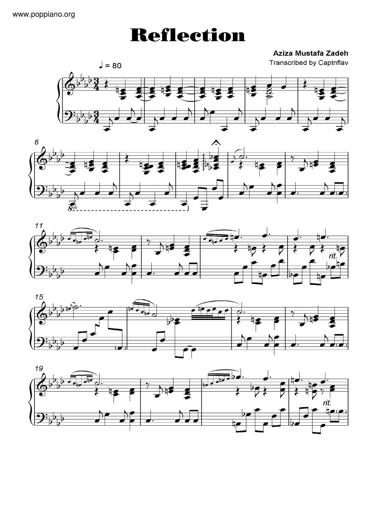 Reflection - Sheet Music / Piano Score Free PDF Download - HK Pop Piano ...