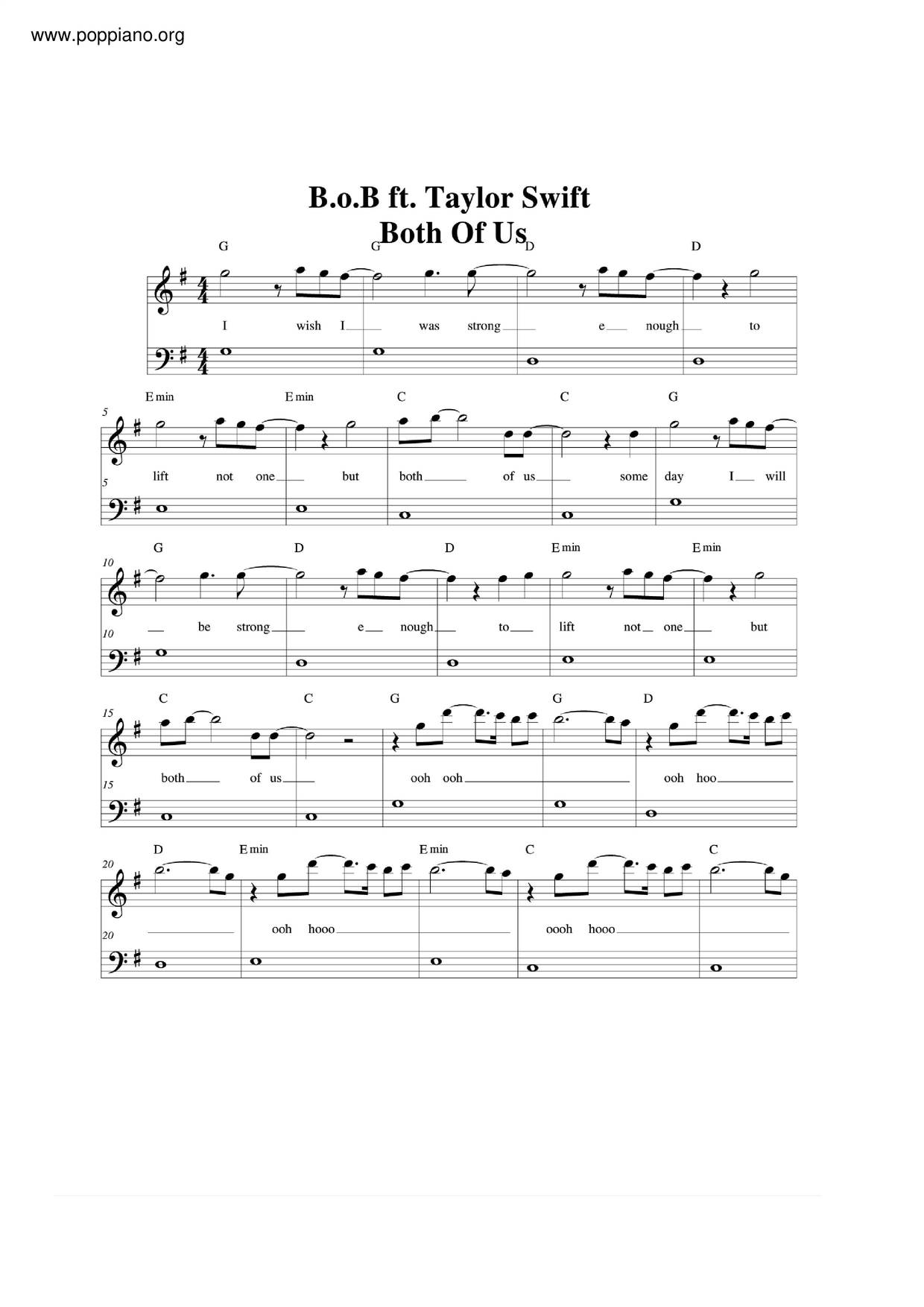 B.o.B, Taylor Swift-Both Of Us Sheet Music pdf, - Free Score Download ★
