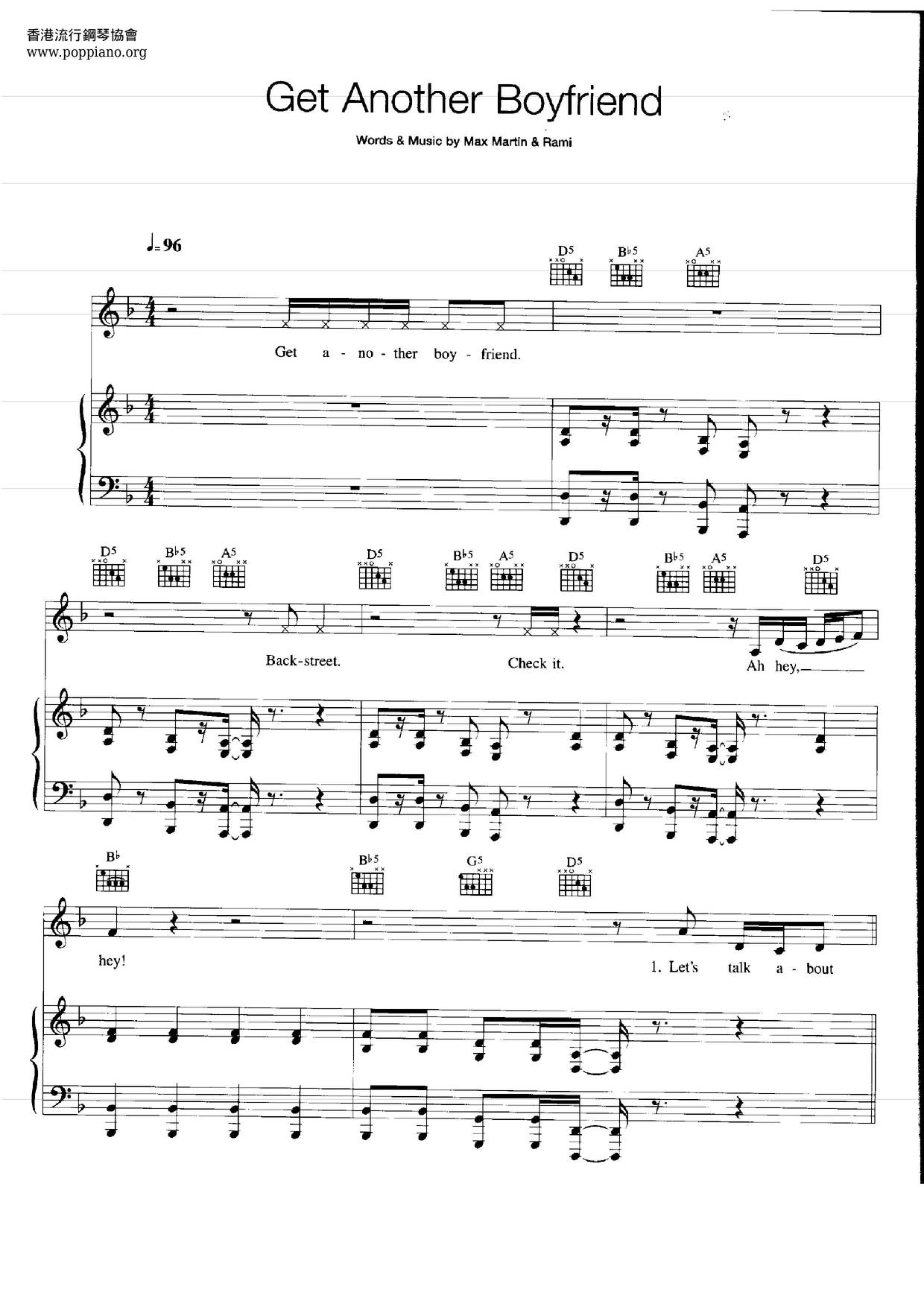 Backstreet Boys-Get Another Boyfriend Sheet Music pdf, (バックストリート・ボーイズ ...