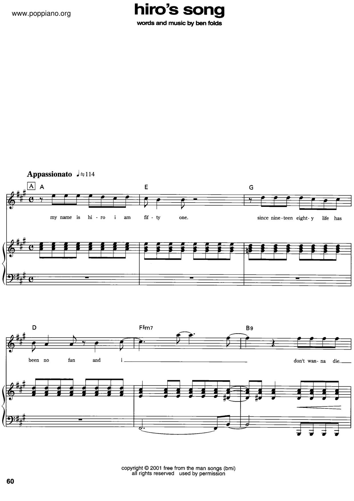 Ben Folds-Hiro's Song Sheet Music pdf, - Free Score Download ★
