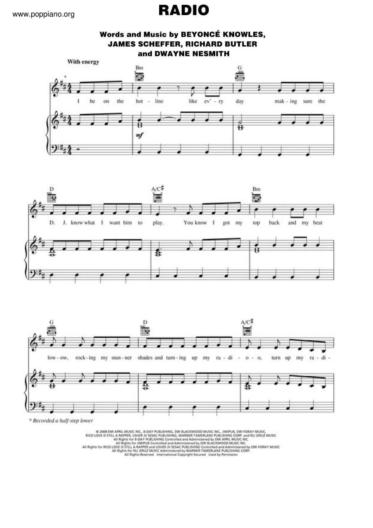 Beyonce-Radio Sheet Music pdf, - Free Score Download ★