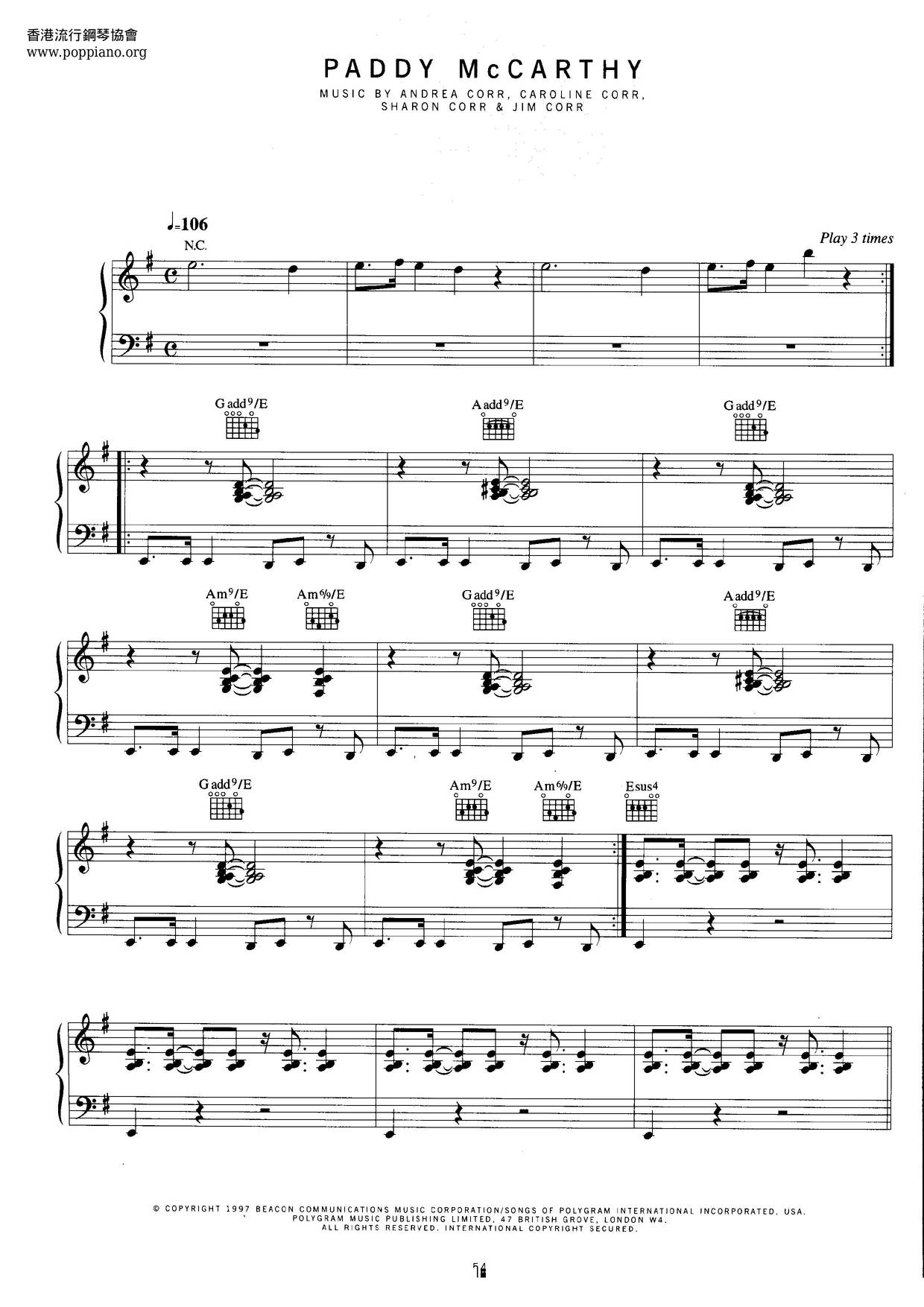 The Corrs-Paddy McCarthy Sheet Music pdf, - Free Score Download ★
