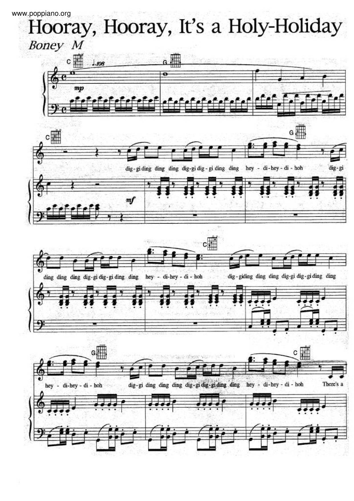 Boney M-Hooray, Hooray, It's A Holy-Holiday Sheet Music pdf, - Free ...