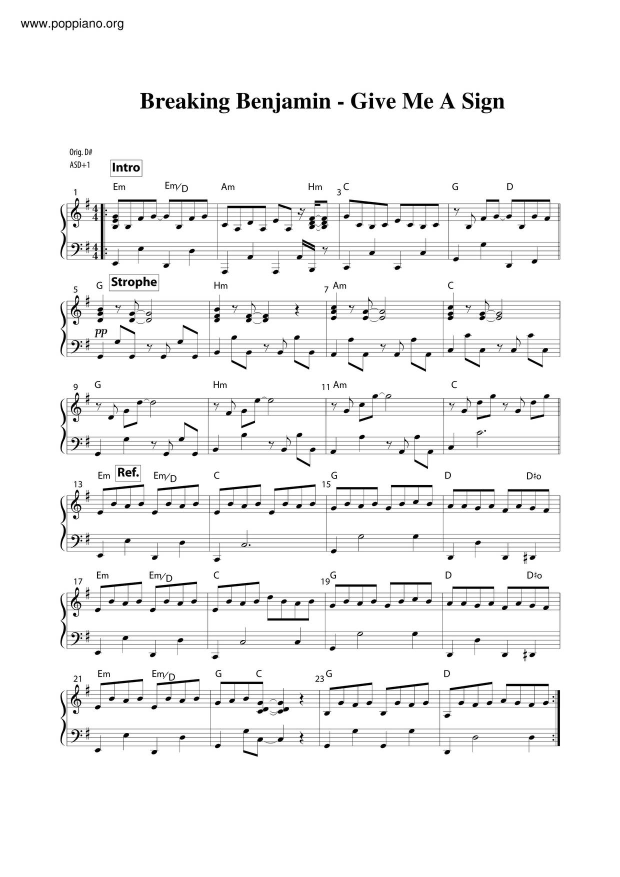 Breaking Benjamin-Give Me A Sign Sheet Music pdf, - Free Score Download ★