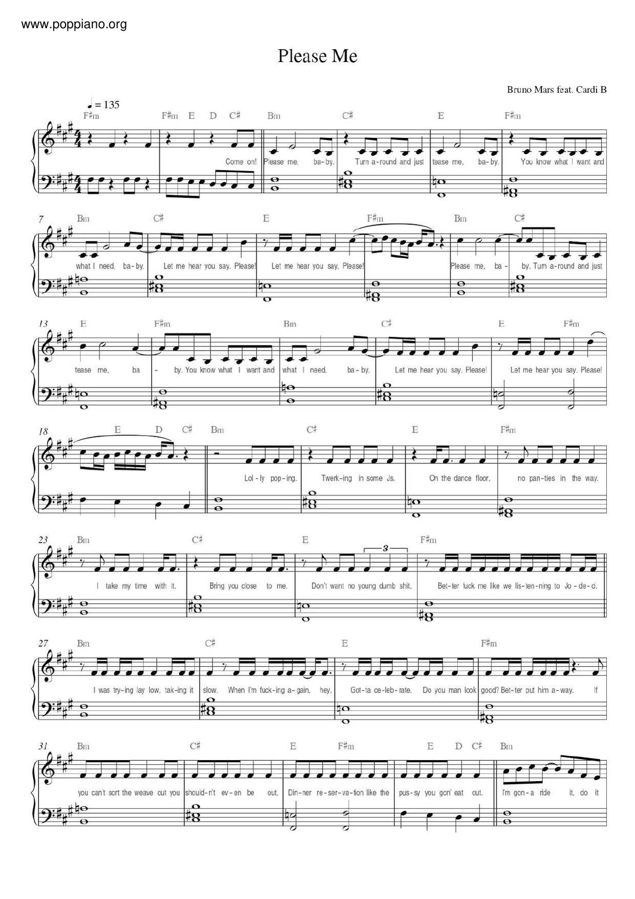 Cardi B, Bruno Mars-Please Me Sheet Music pdf, - Free Score Download ★