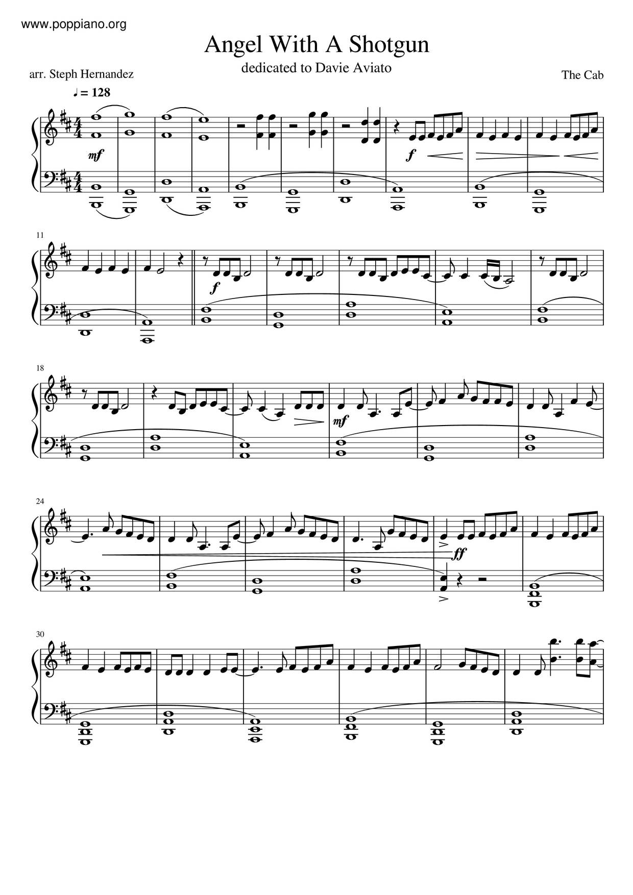 The Cab-Angel With A Shotgun Sheet Music pdf, - Free Score Download ★
