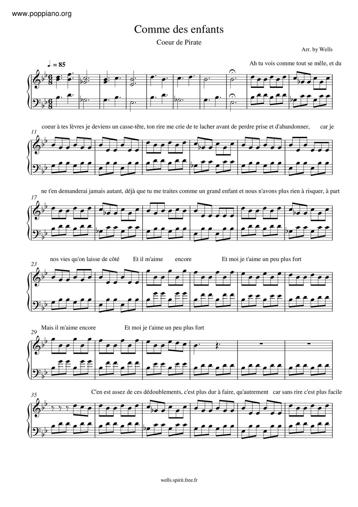 Coeur De Pirate-Comme Des Enfants Sheet Music pdf, - Free Score Download ★