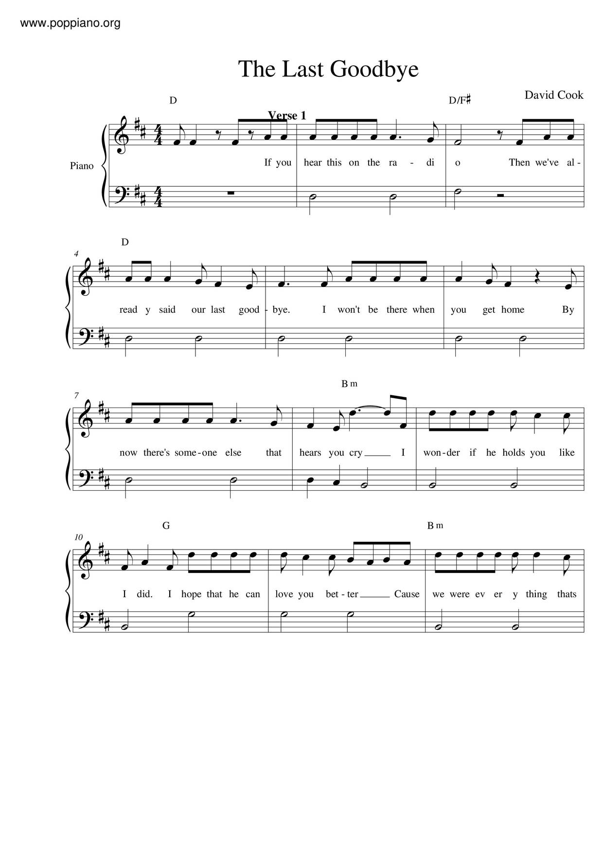 David Cook-The Last Goodbye Sheet Music pdf, - Free Score Download ★