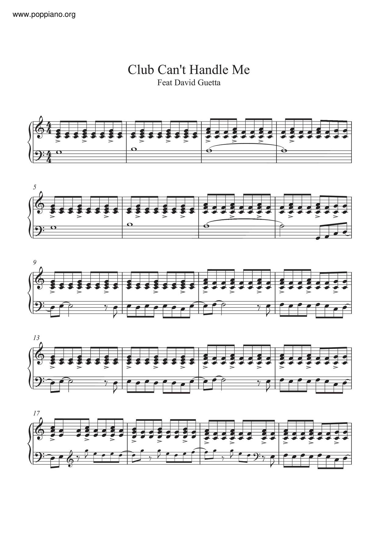 Flo Rida, David Guetta-Club Can't Handle Me Sheet Music pdf, - Free Score Download ★