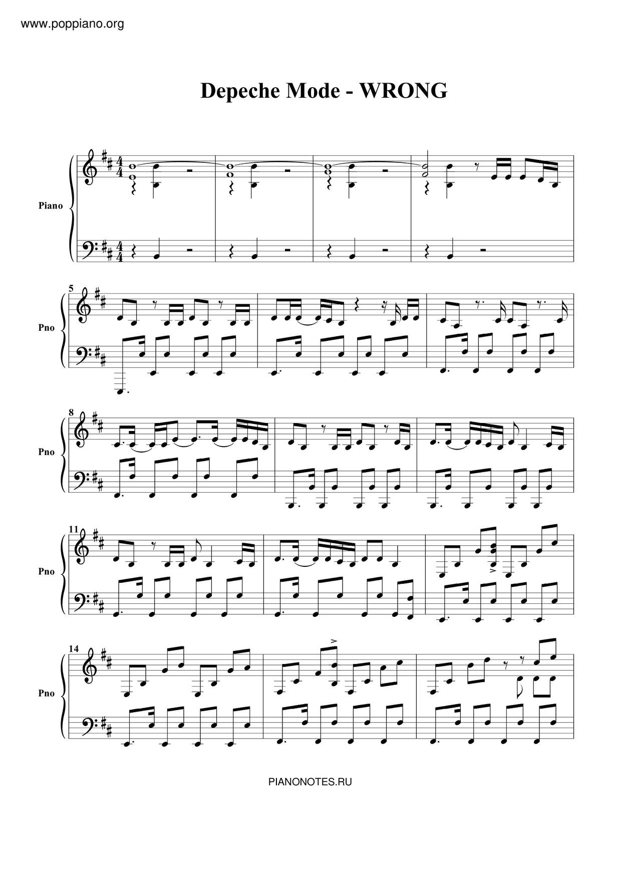 Depeche Mode-Wrong Sheet Music pdf, - Free Score Download ★