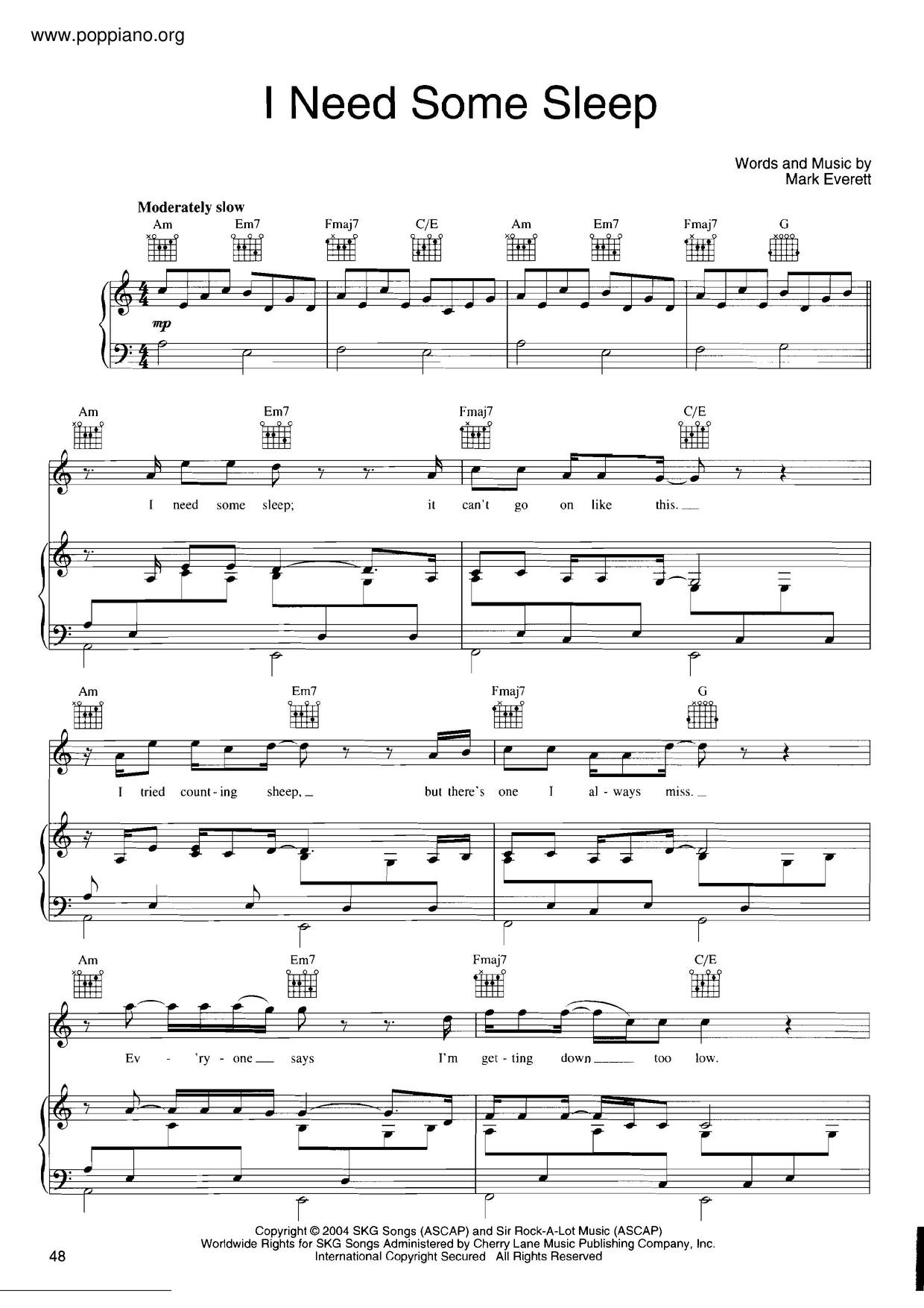 Eels-I Need Some Sleep Sheet Music pdf, - Free Score Download ★