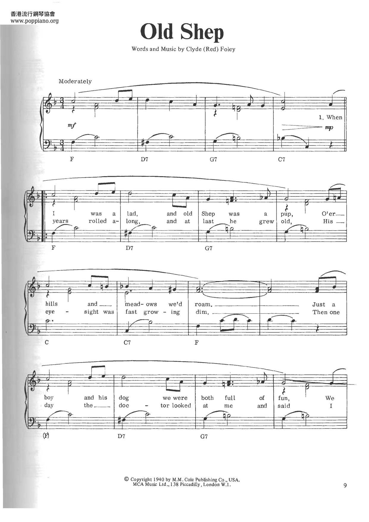 Old ShepPDF琴谱免费下载 - 香港流行钢琴协会 ★