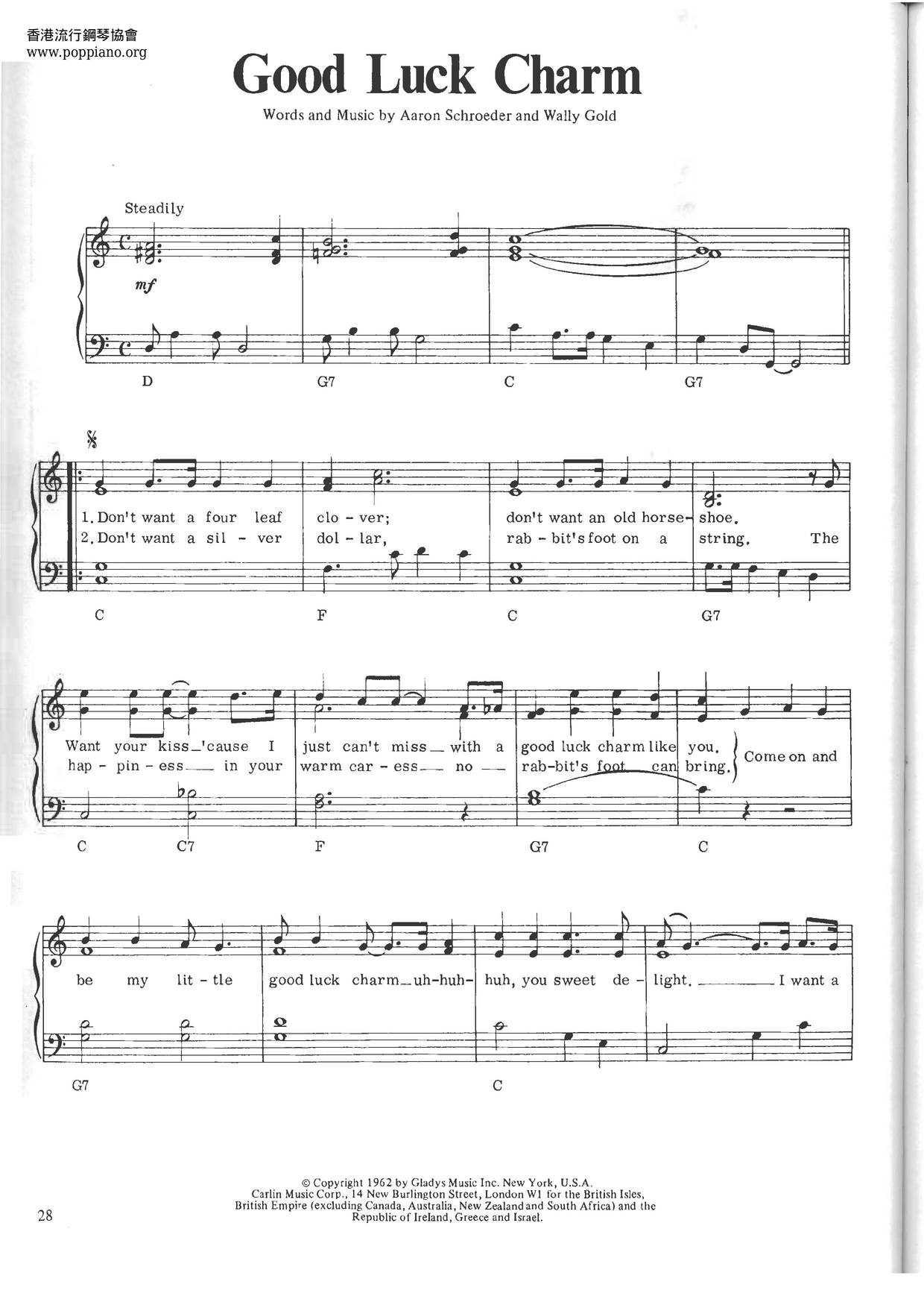 Elvis Presley-Good Luck Charm Sheet Music pdf, - Free Score Download ★