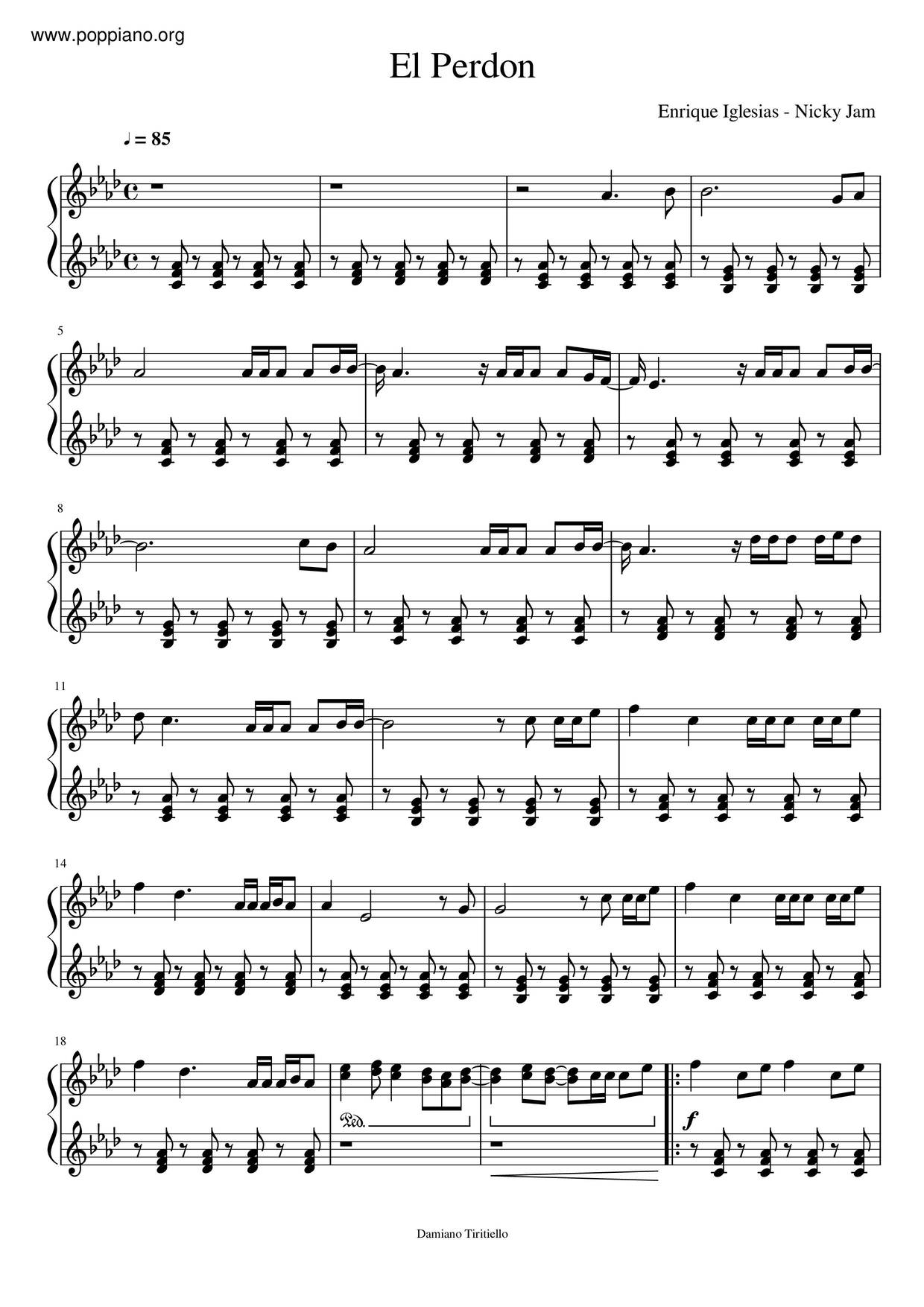 ★Enrique Iglesias And Nicky Jam - El Perdon ピアノ譜pdf- 香港ポップピアノ協会 無料PDF楽譜 ...