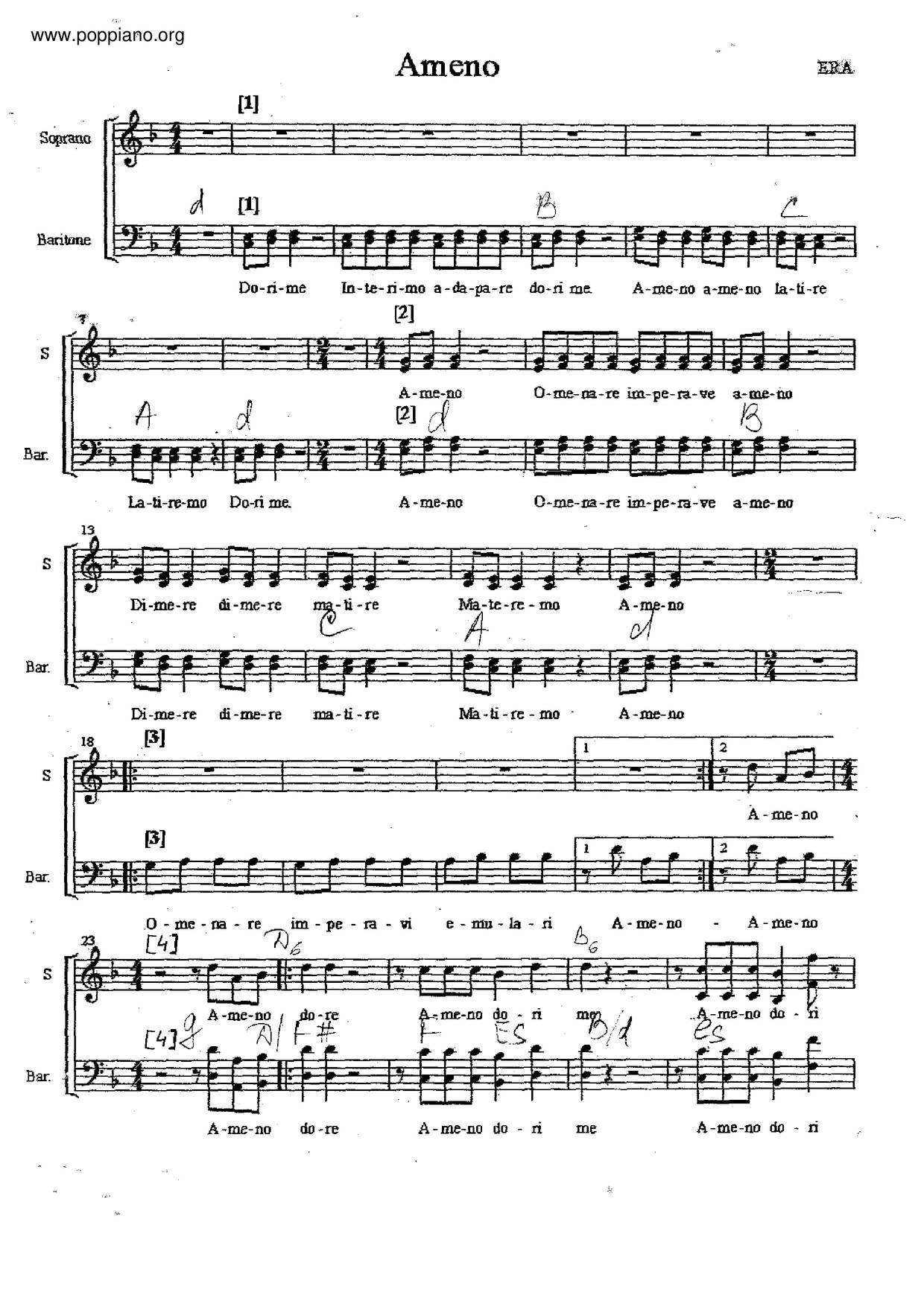 Era-Ameno Sheet Music pdf, - Free Score Download ★