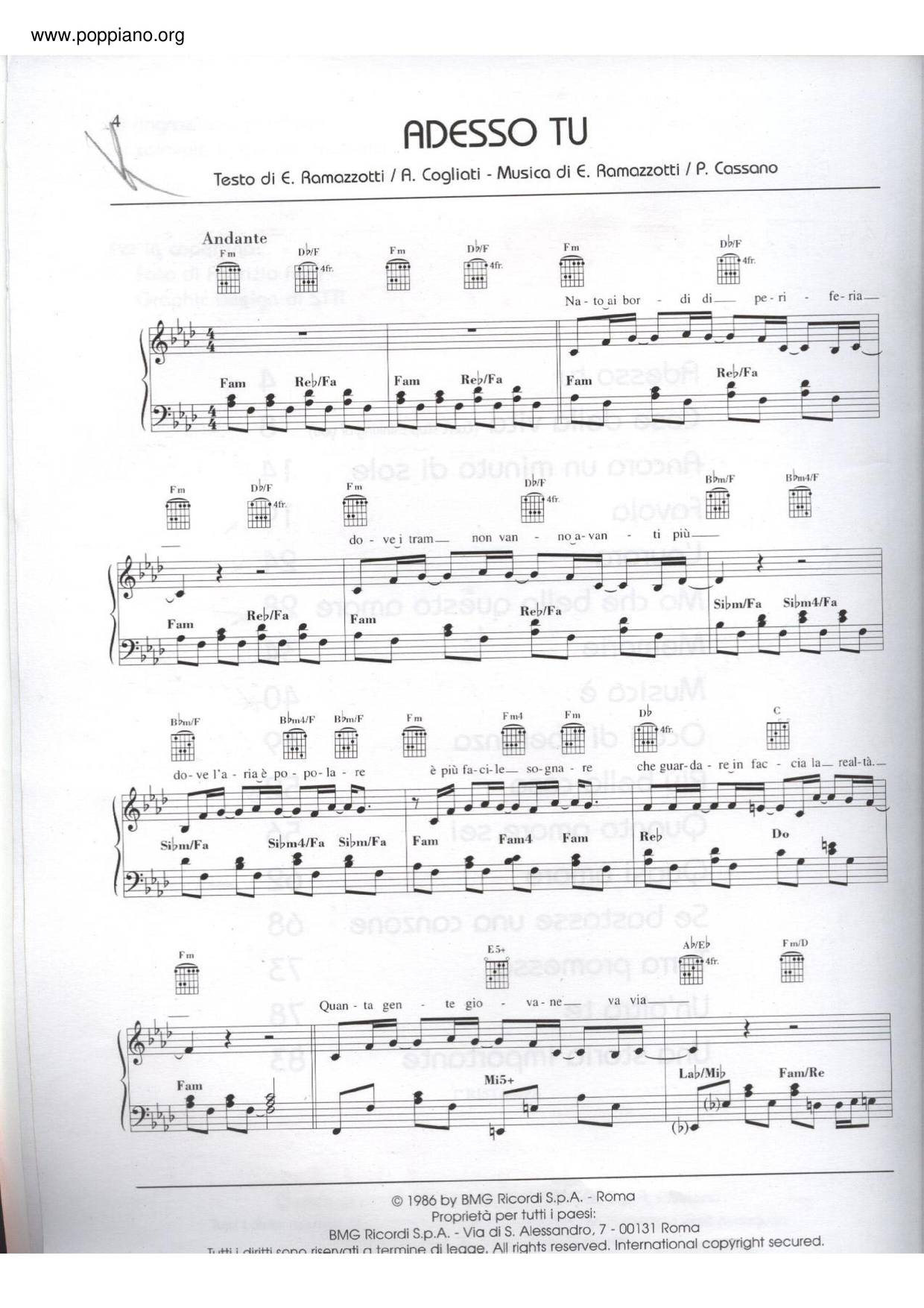 Eros Ramazzotti-Adesso Tu Sheet Music pdf, - Free Score Download ★