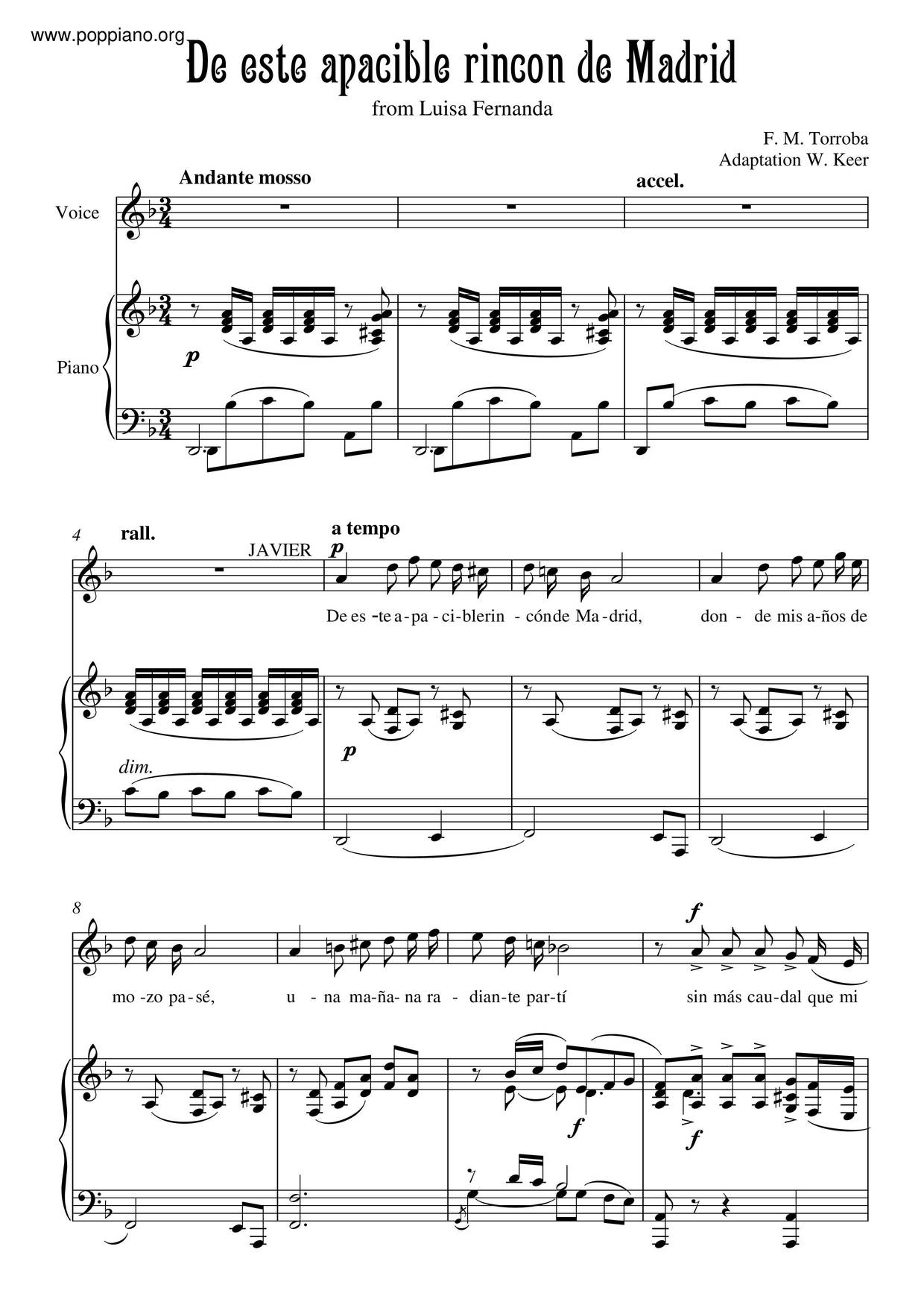 Federico Moreno Torroba-De Este Apacible Rincón De Madrid Sheet Music ...