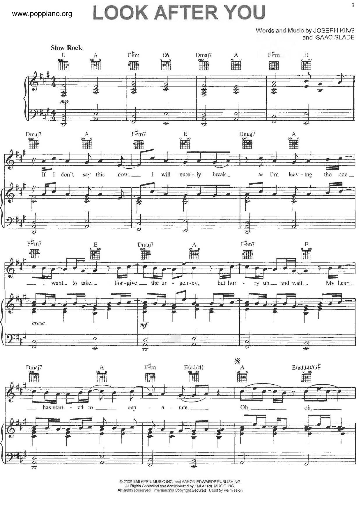 The Fray-Look After You Sheet Music pdf, - Free Score Download ★