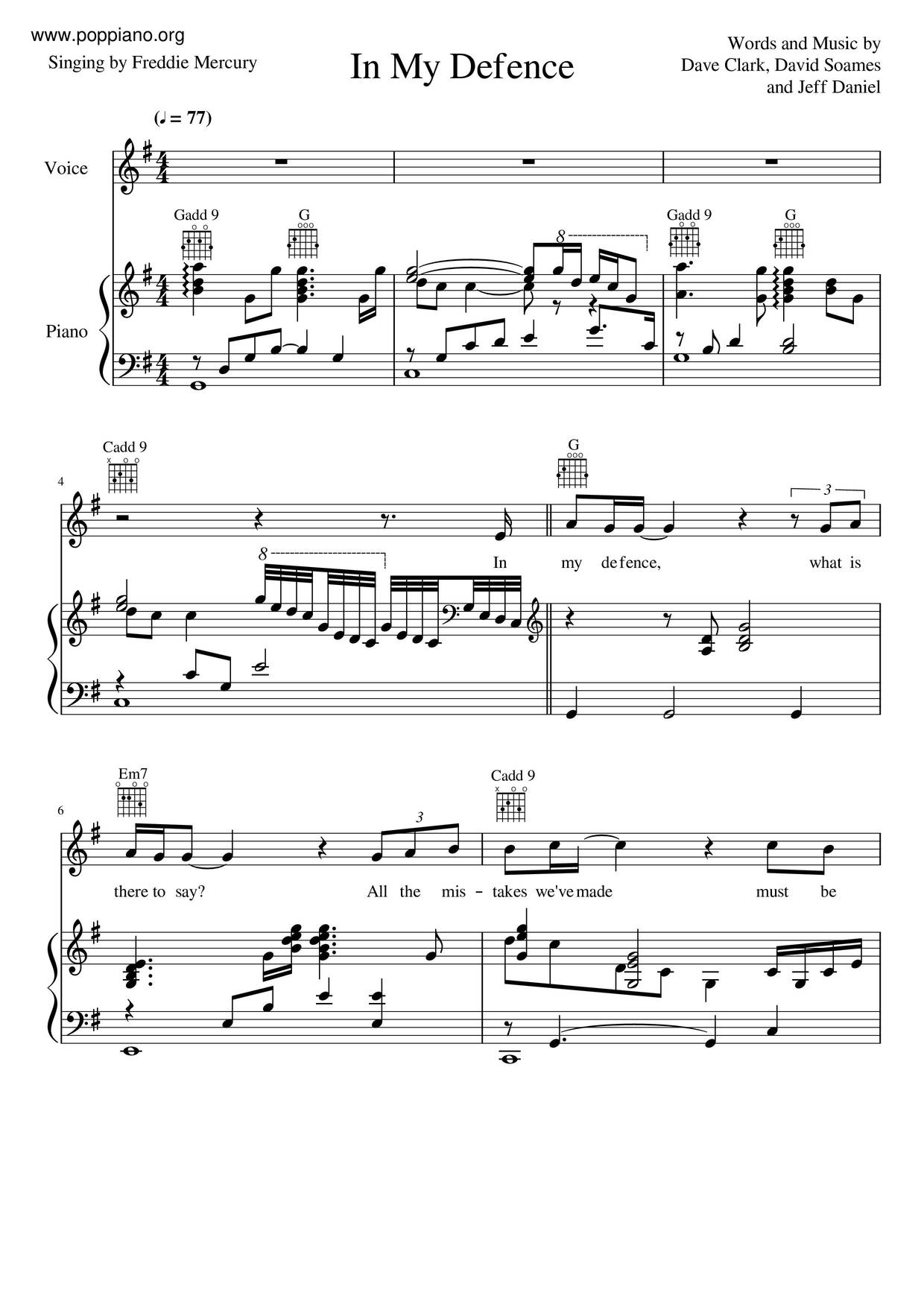 Freddie Mercury-In My Defence 琴譜pdf-香港流行鋼琴協會琴譜下載 ★