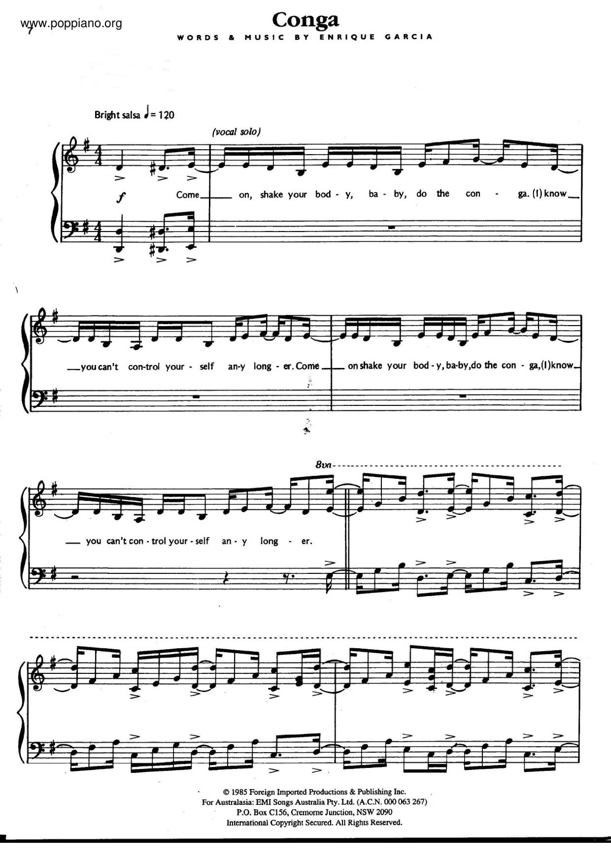 Gloria Estefan-Conga Sheet Music pdf, - Free Score Download ★