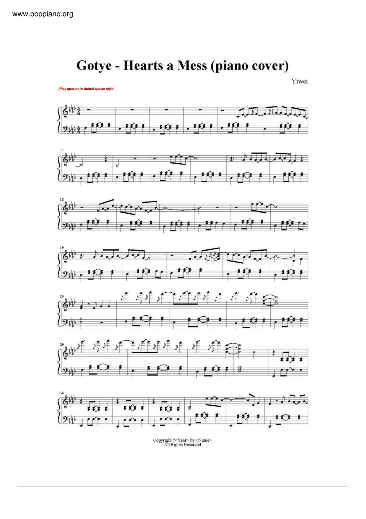 Gotye-Hearts A Mess Sheet Music pdf, - Free Score Download ★