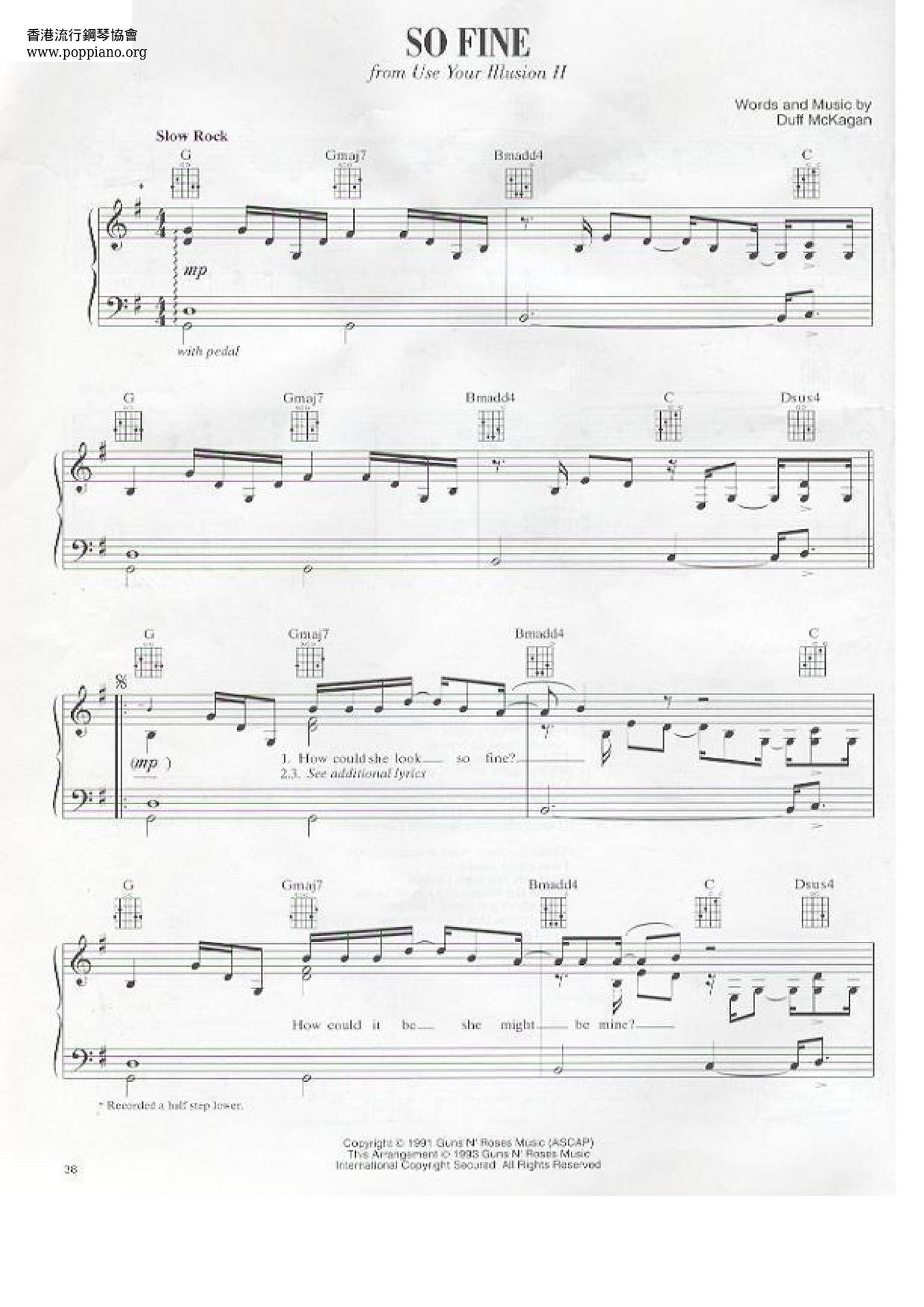 Guns N' Roses-So Fine Sheet Music pdf, - Free Score Download ★