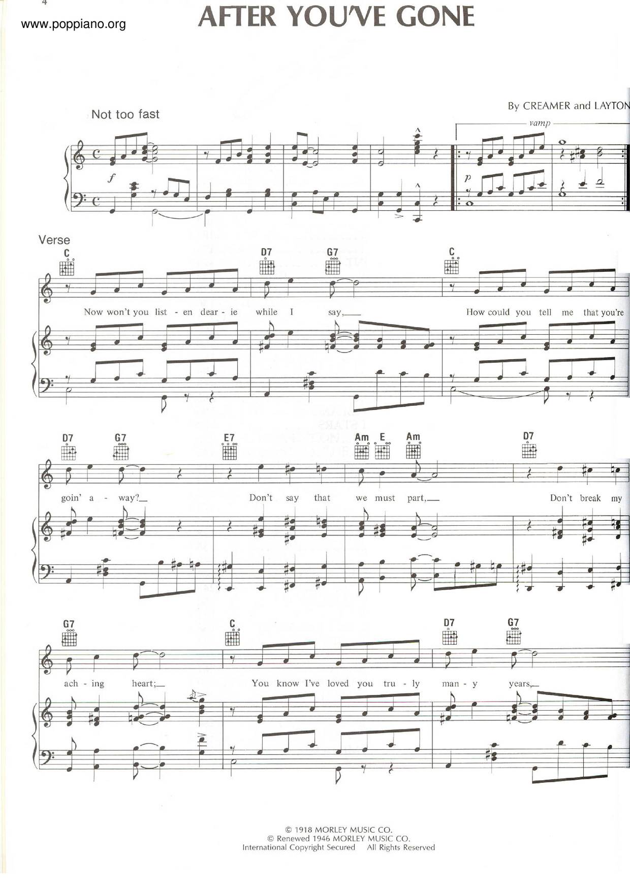 ★Henry Creamer, Turner Layton - After You've Gone ピアノ譜pdf- 香港ポップピアノ協会 ...