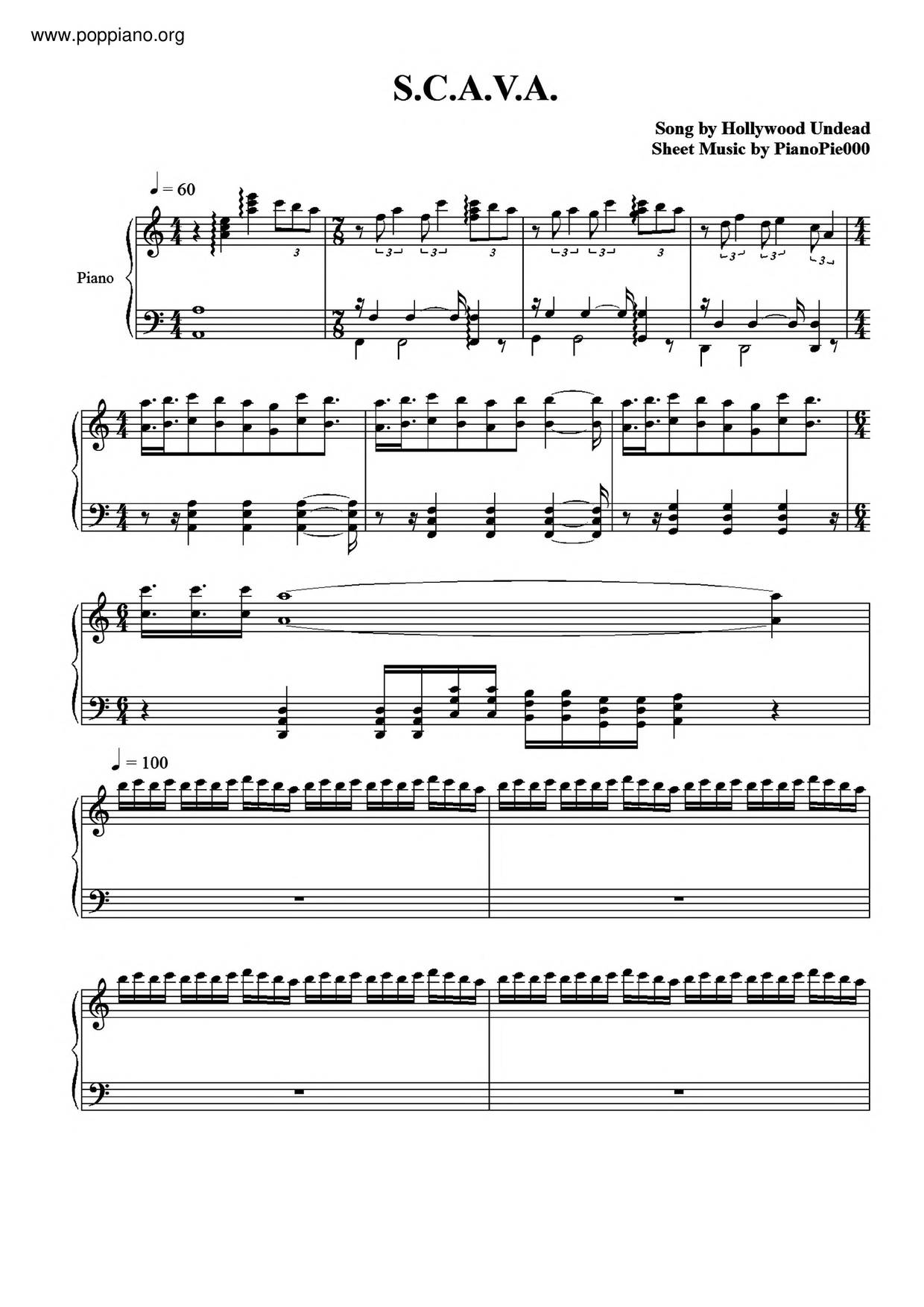 Hollywood Undead-Scava Sheet Music pdf, - Free Score Download ★