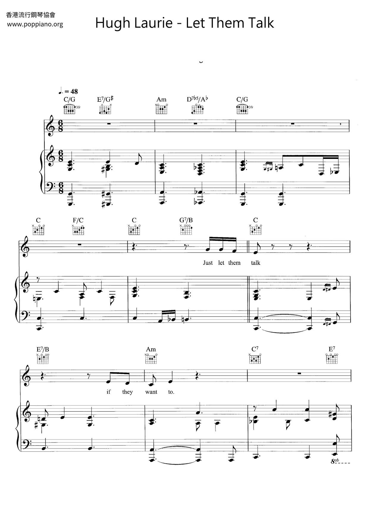 Hugh Laurie-Let Them Talk Sheet Music pdf, - Free Score Download ★