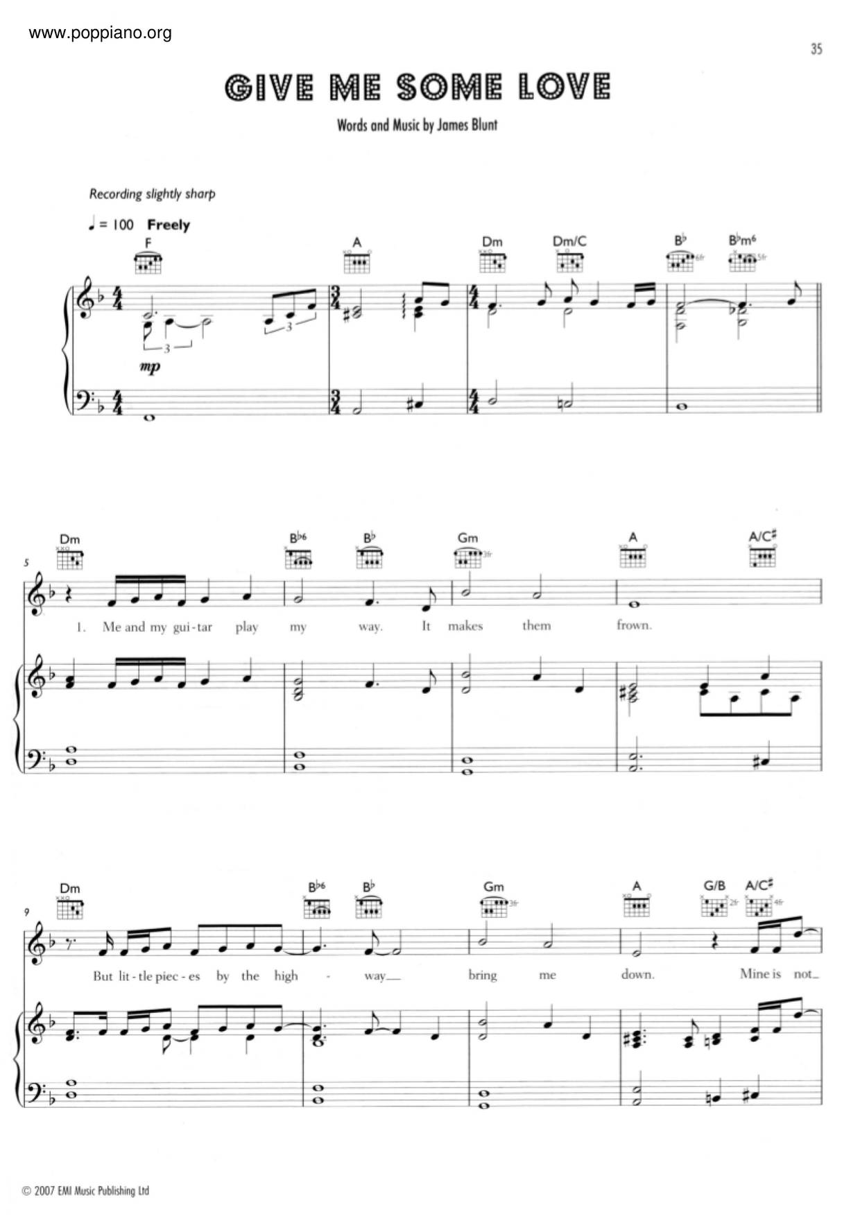 James Blunt-Give Me Some Love Sheet Music pdf, - Free Score Download ★