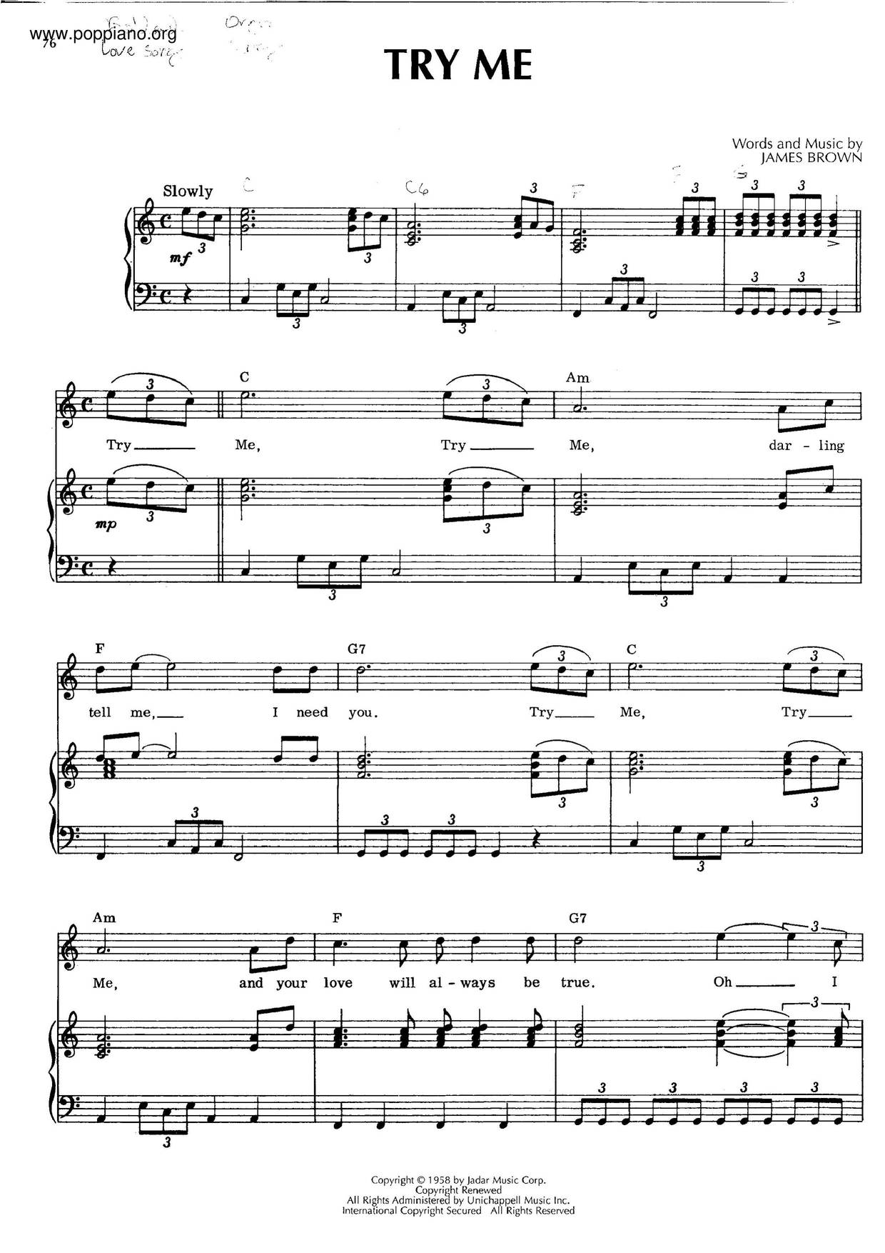 James Brown-Try Me Sheet Music pdf, - Free Score Download ★
