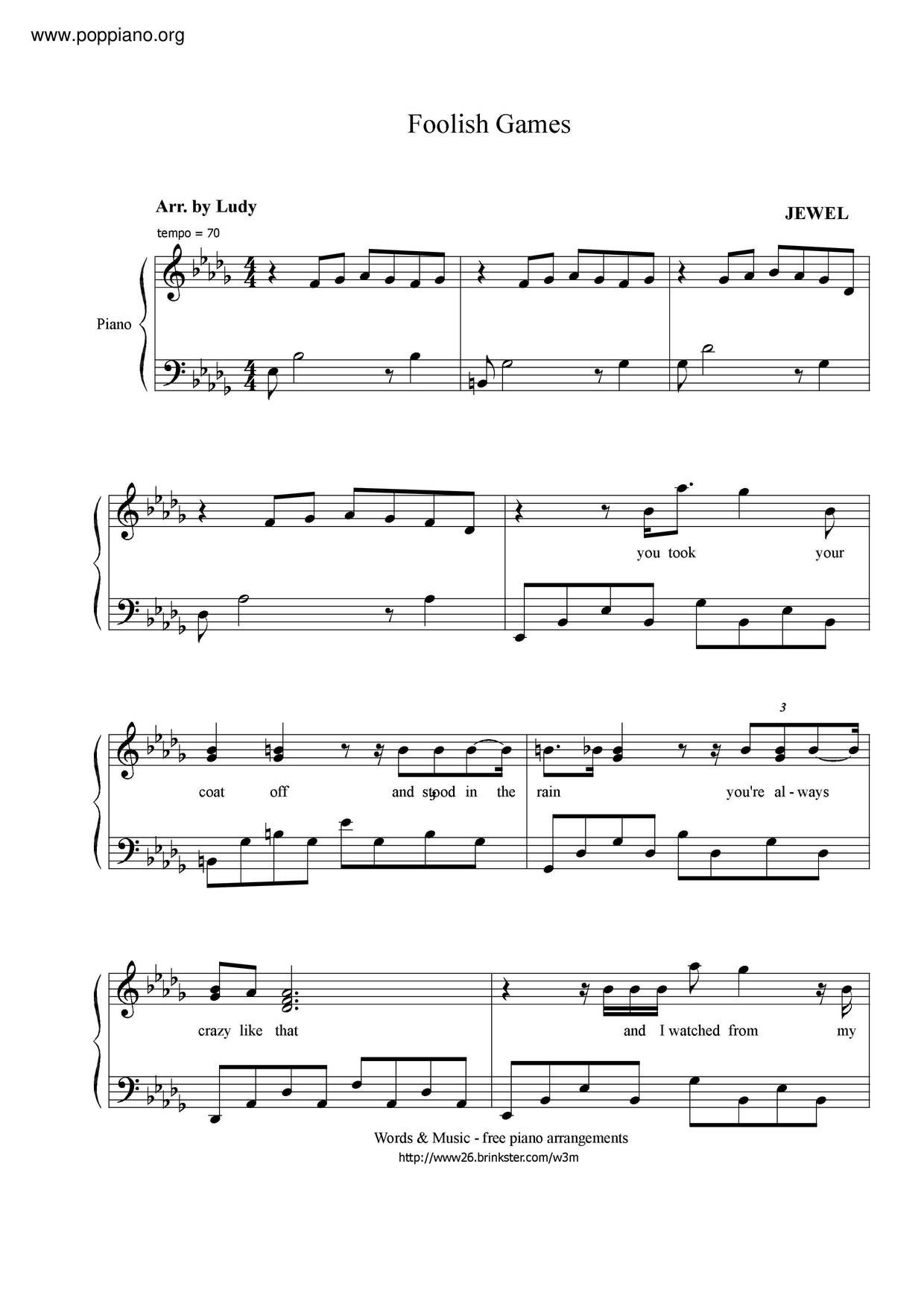 Jewel-Foolish Games 琴譜pdf-香港流行鋼琴協會琴譜下載 ★