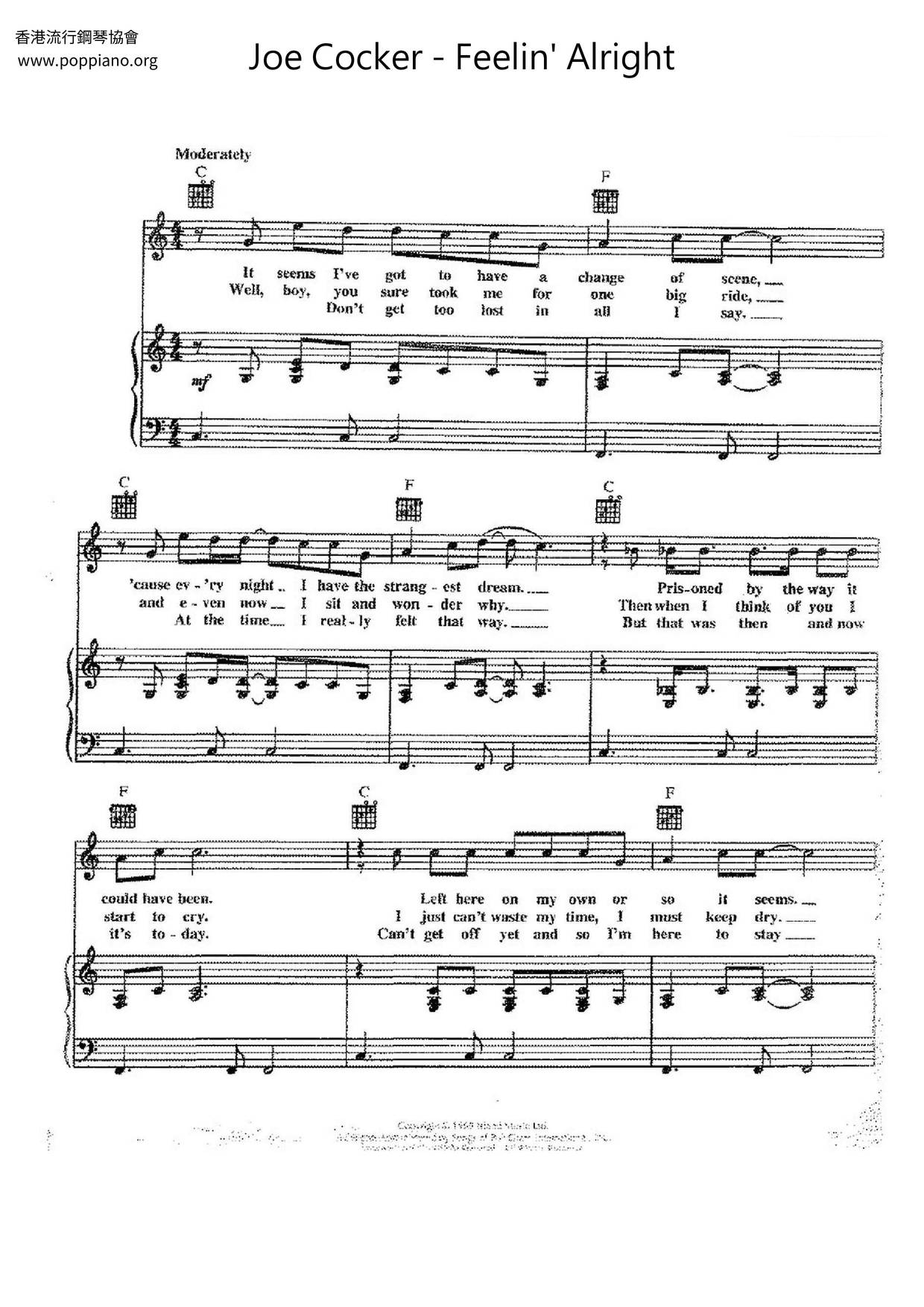 Joe Cocker-Feelin' Alright Sheet Music pdf, - Free Score Download ★