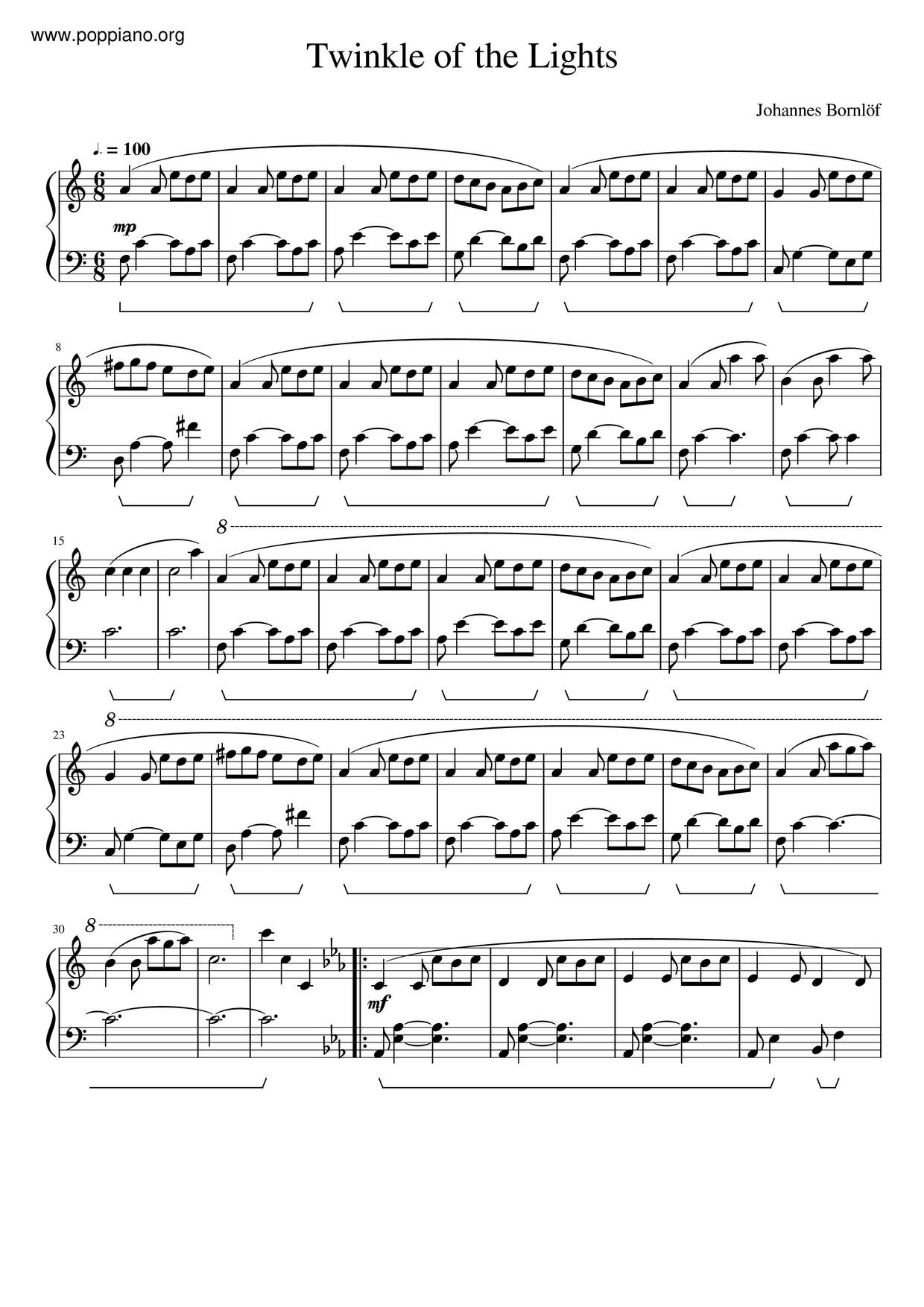 Johannes Bornlöf-Twinkle Of The Lights Sheet Music pdf, - Free Score ...
